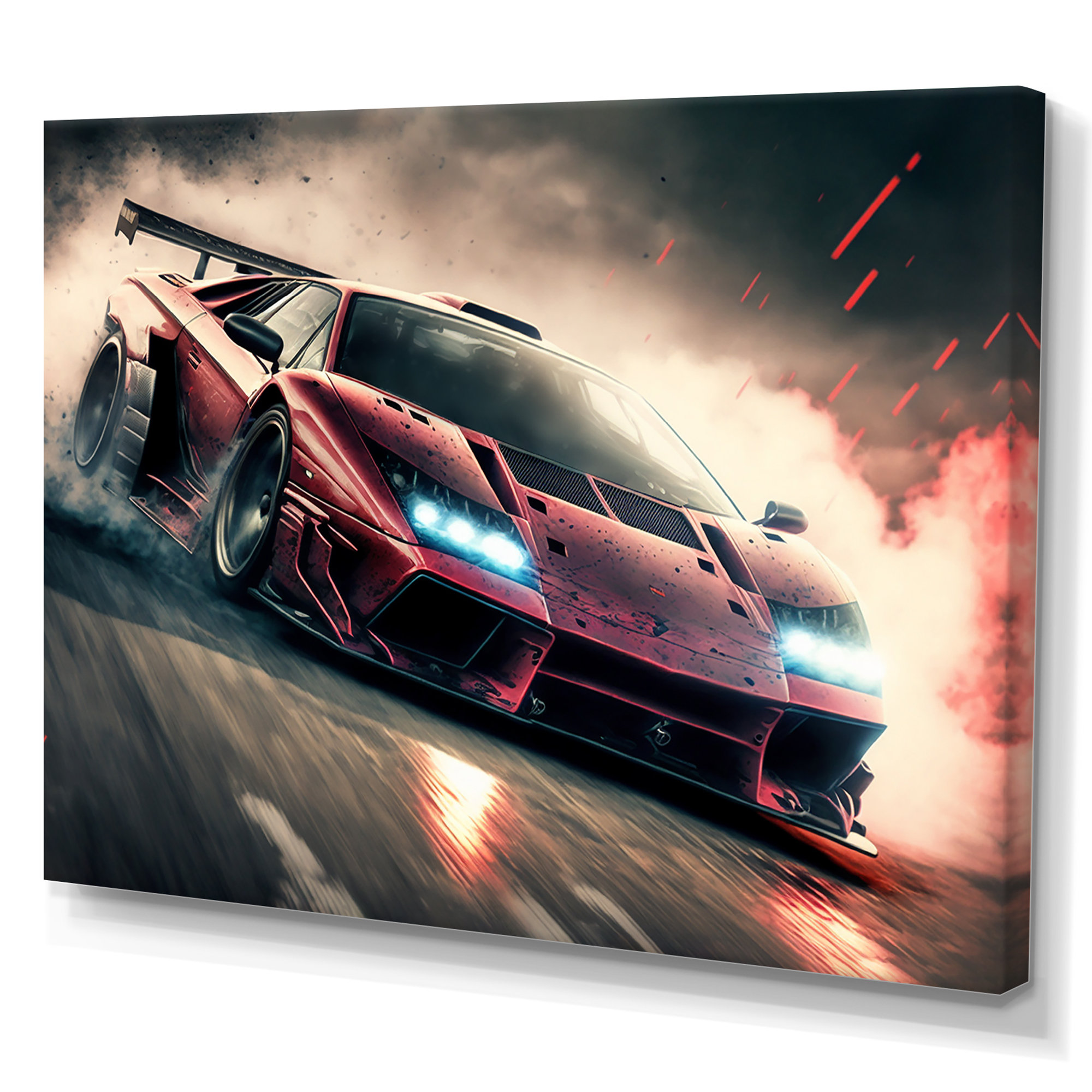 17 Stories Red Italian Lambo Sports Car Racing in Urban Setting II ...