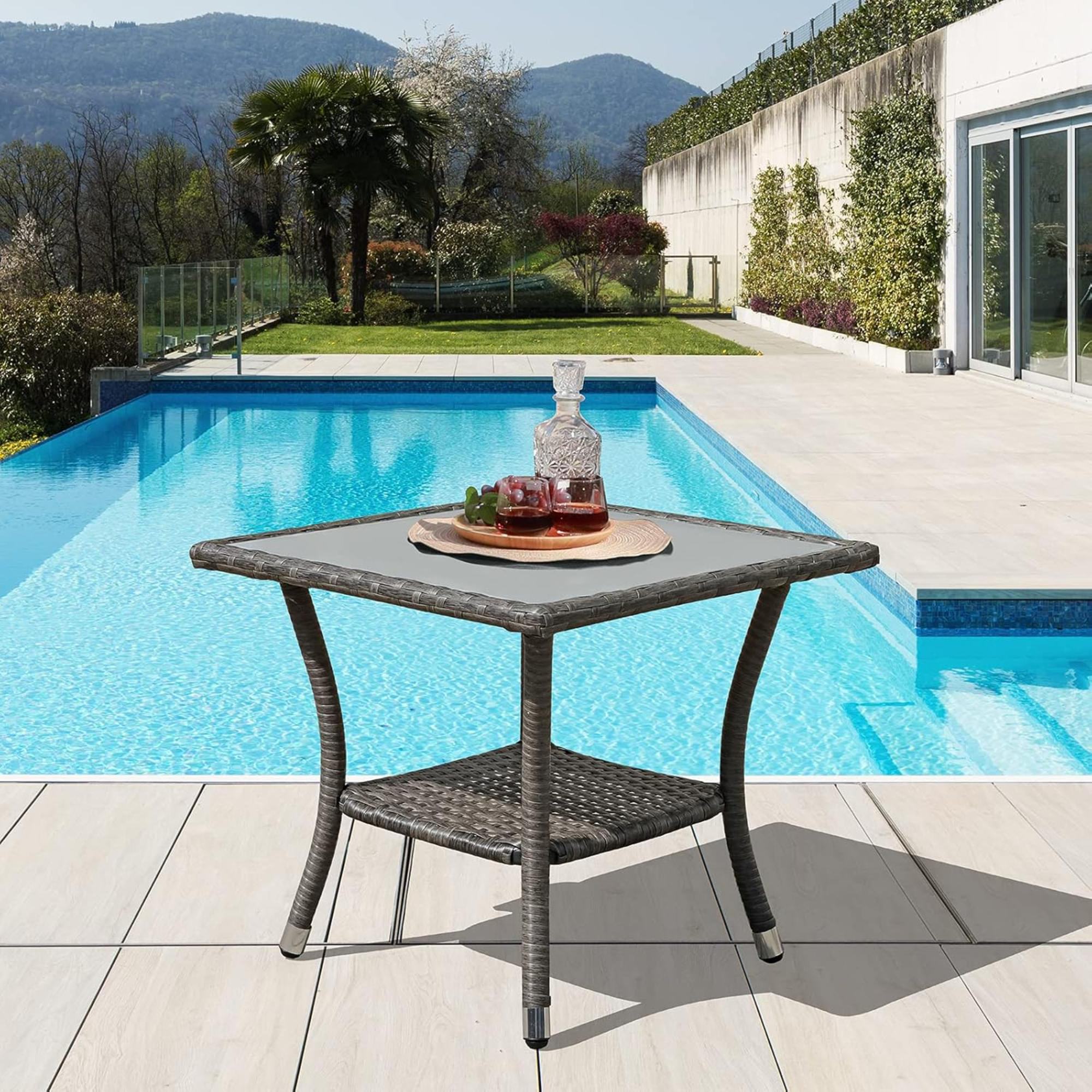 Winston Porter Outdoor Side Table, 20" Square End Table, Tempered Glass ...