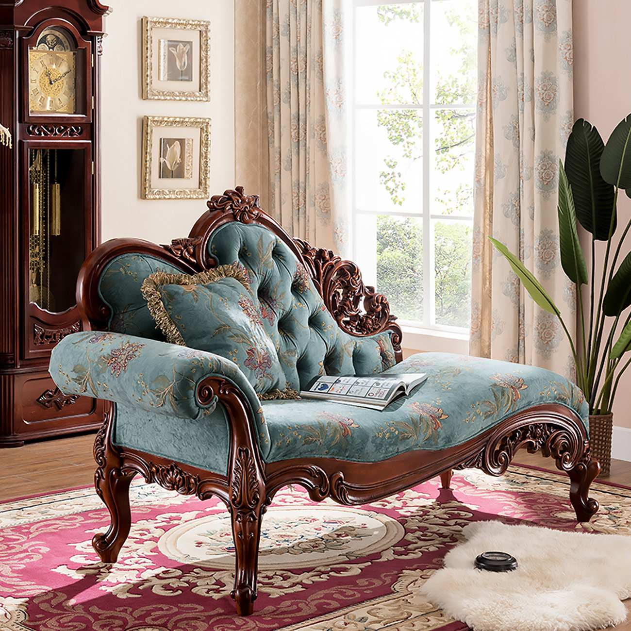 Finesse Furni American-Style All-Wood Chaise Longue, Chaise Longue, Fabric Beauty Couch, Chaise ...