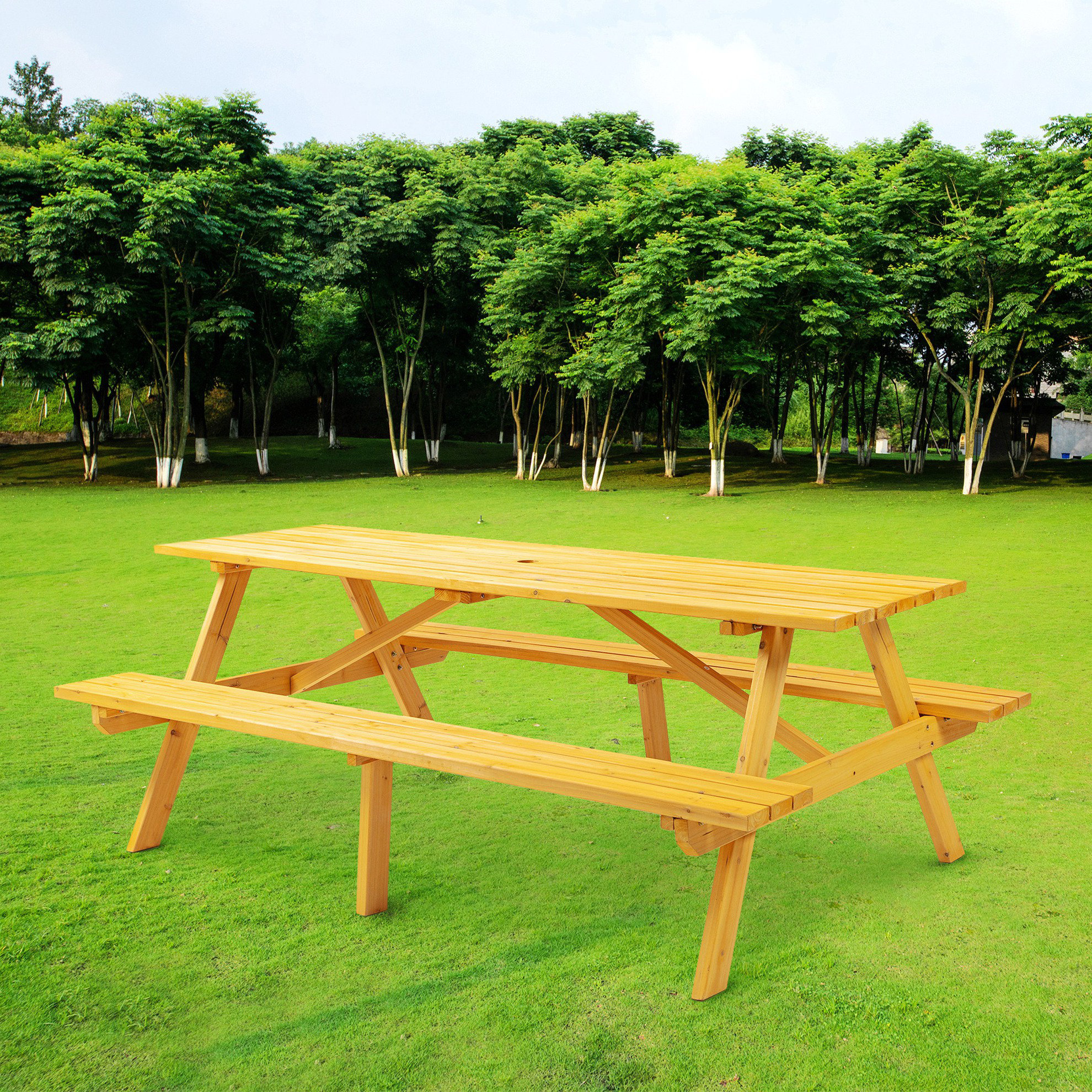 Latitude Run® 8 Person Brown Wooden Picnic Table, Outdoor Camping ...