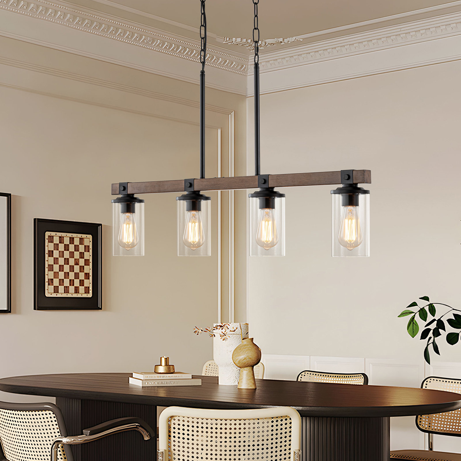 17 Stories Oleanna 4-light Farmhouse Linear Pendant With Cylindrical ...