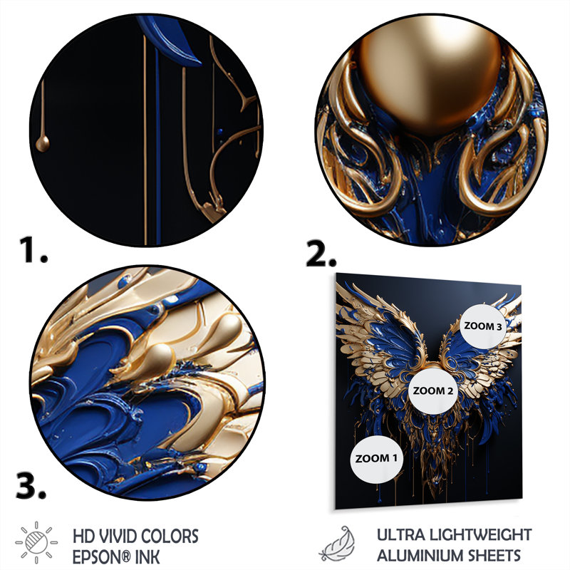 Trinx Royal Blue And Gold Angel Wings I - Fantasy Metal Wall Art | Wayfair