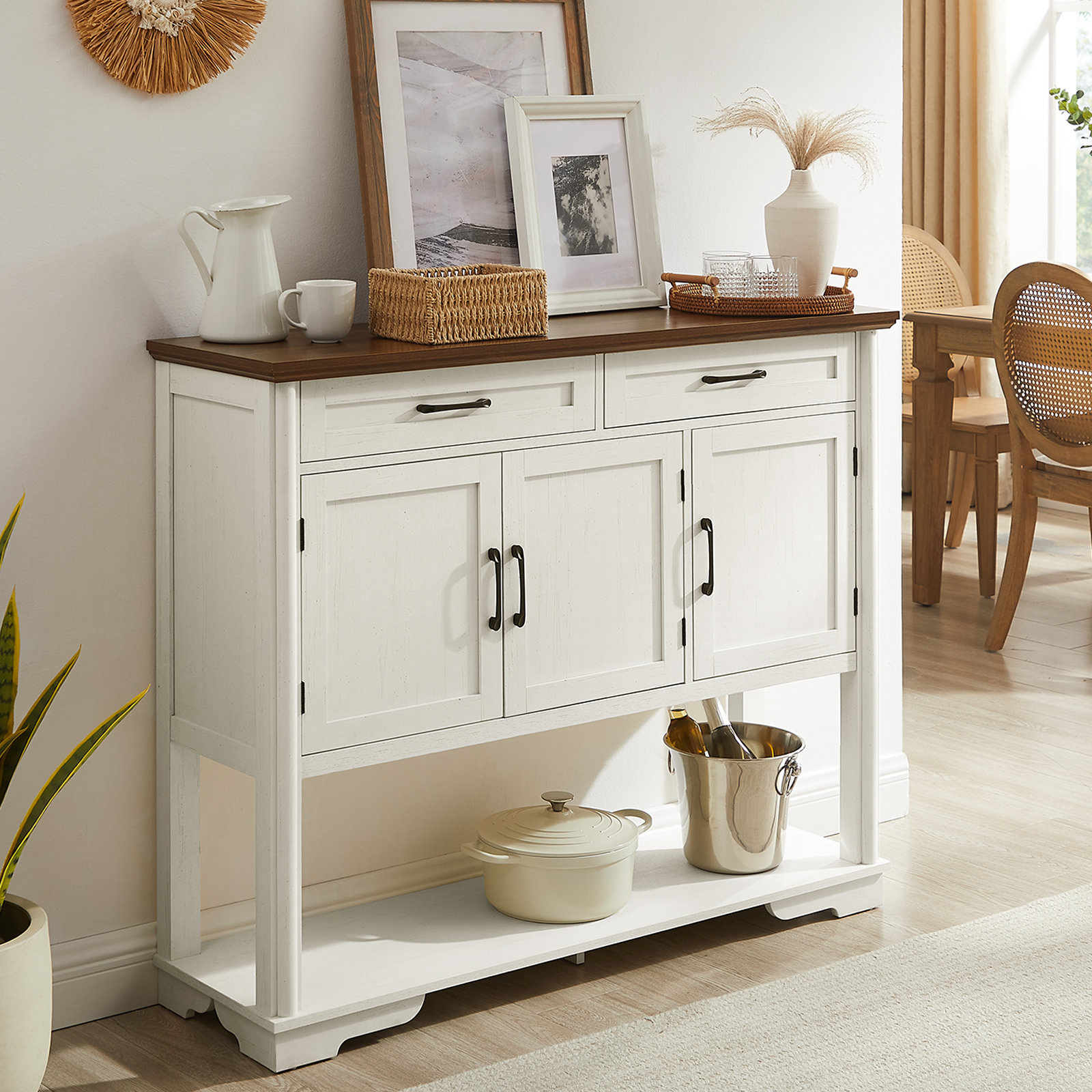 Ebern Designs 48'' Sideboard With Storage Shelves And 2 Drawers ...