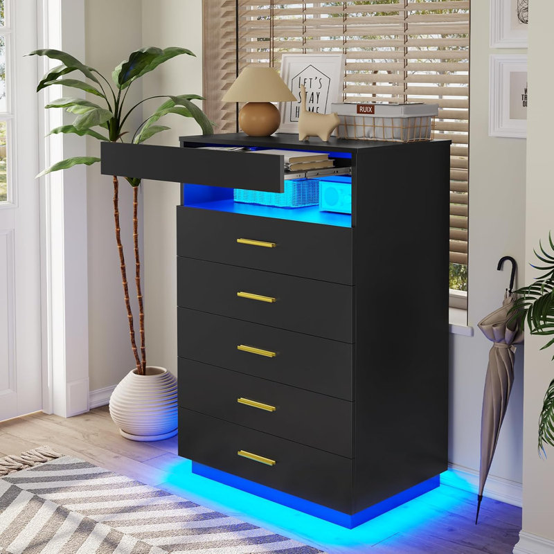 Wrought Studio™ 4 Drawer Dresser With Led Lights, Floating Tall Dresser ...