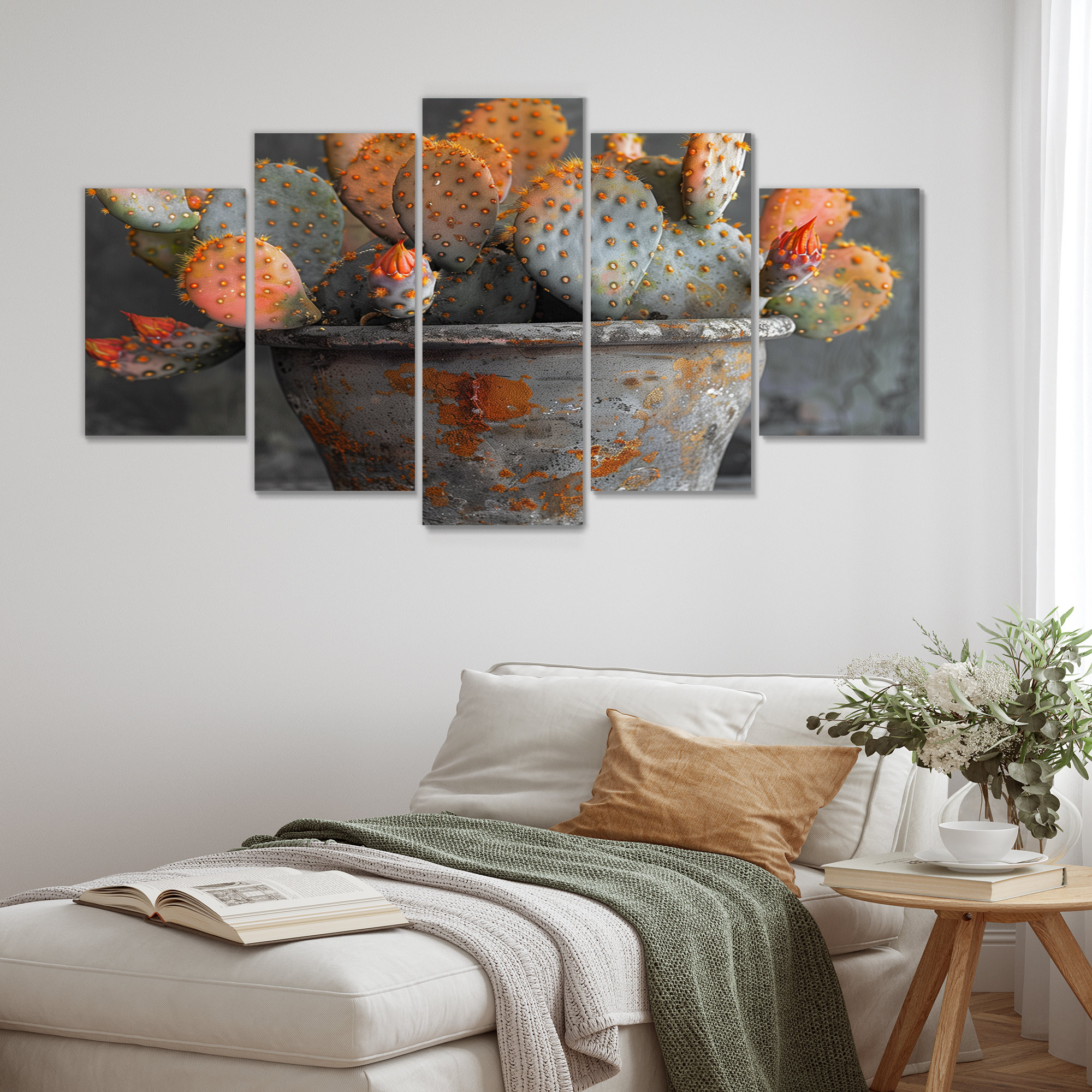 Union Rustic Orange Green Monochrome Photo Of Cactus In Vase II ...