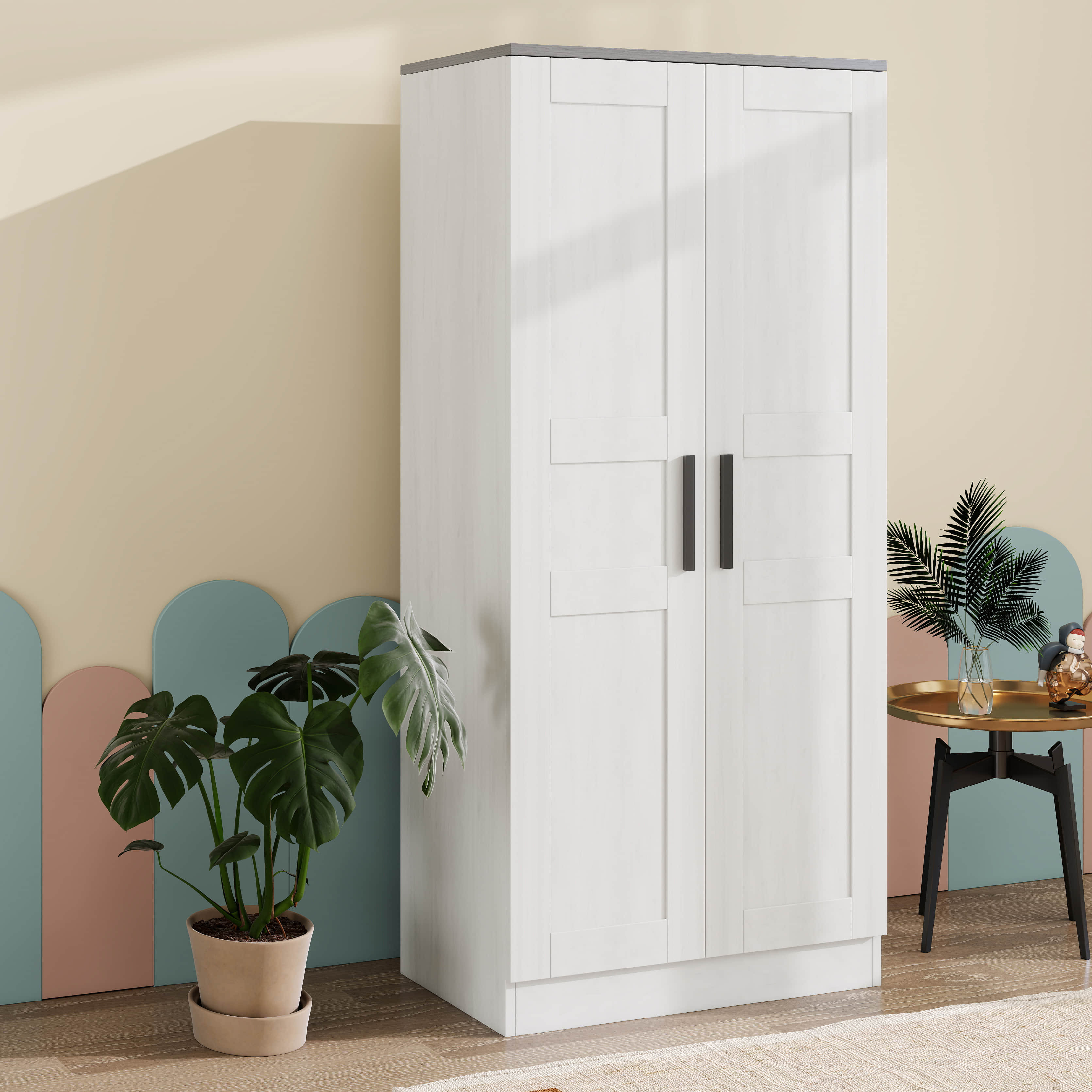 Millwood Pines Farmhouse Wooden Wardrobe Cabinet With LED Light, 2 Door ...