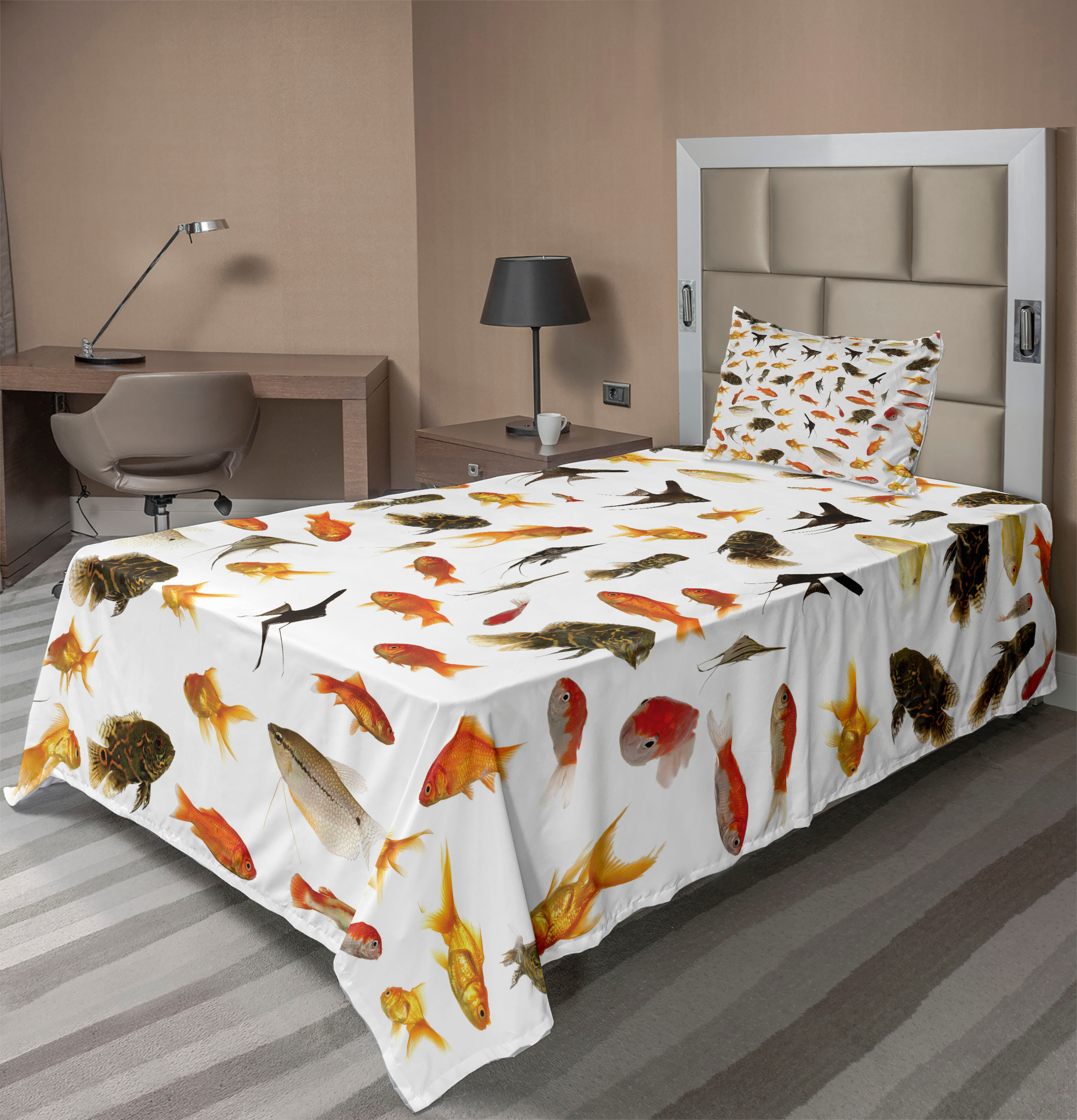 Ambesonne Fish Sheet Set Aquarium Fish Underwater Art Earth Yellow ...