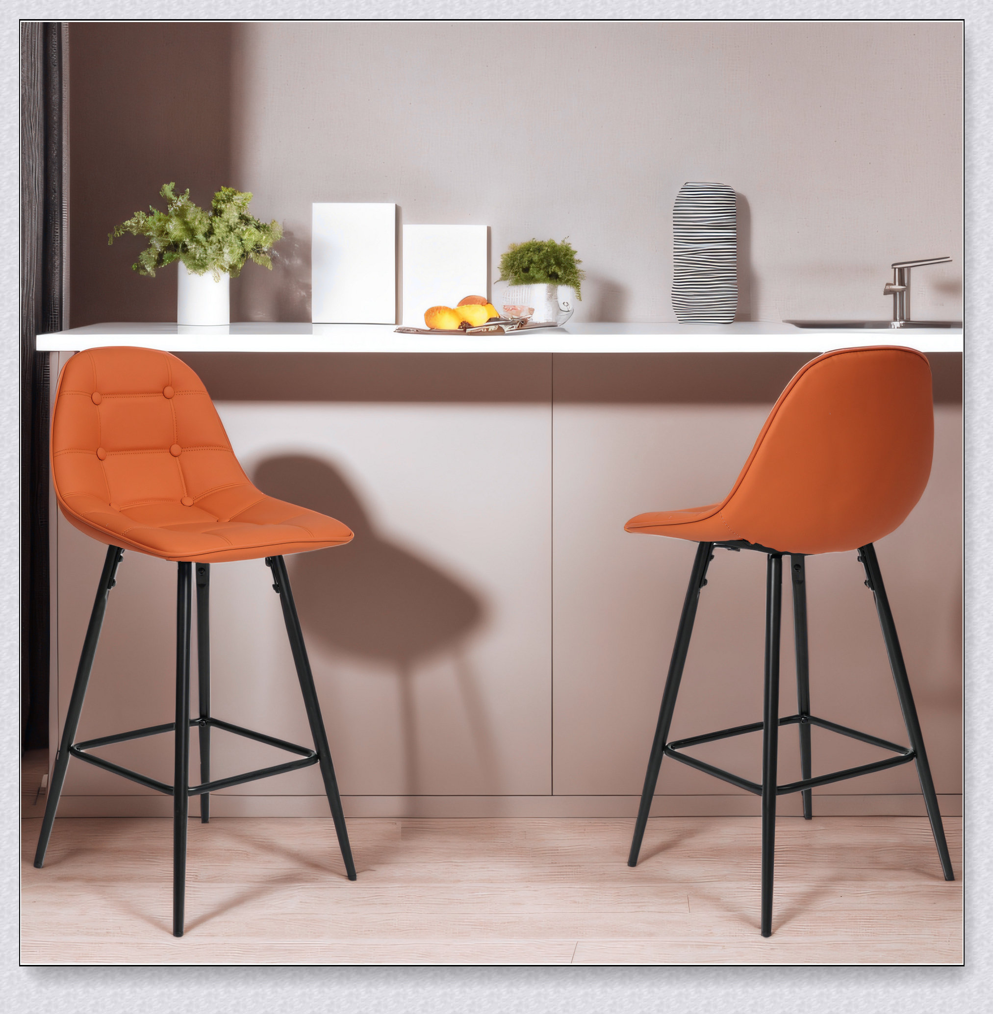 George Oliver Counter Stools,Set Of 2 Bar Stools With Back And Footrest ...