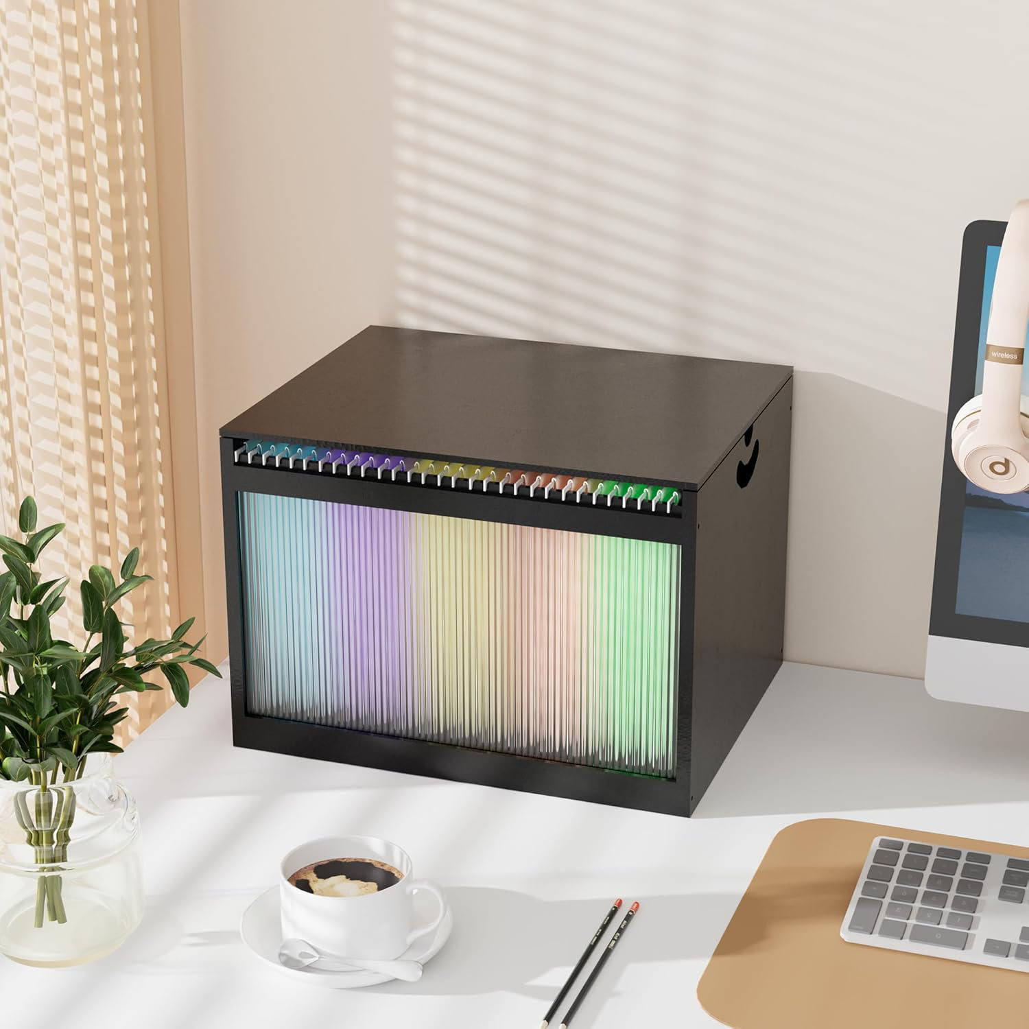 SHANXIQIANNA Black Bamboo & Acrylic File Box with Removable Lid, Letter ...