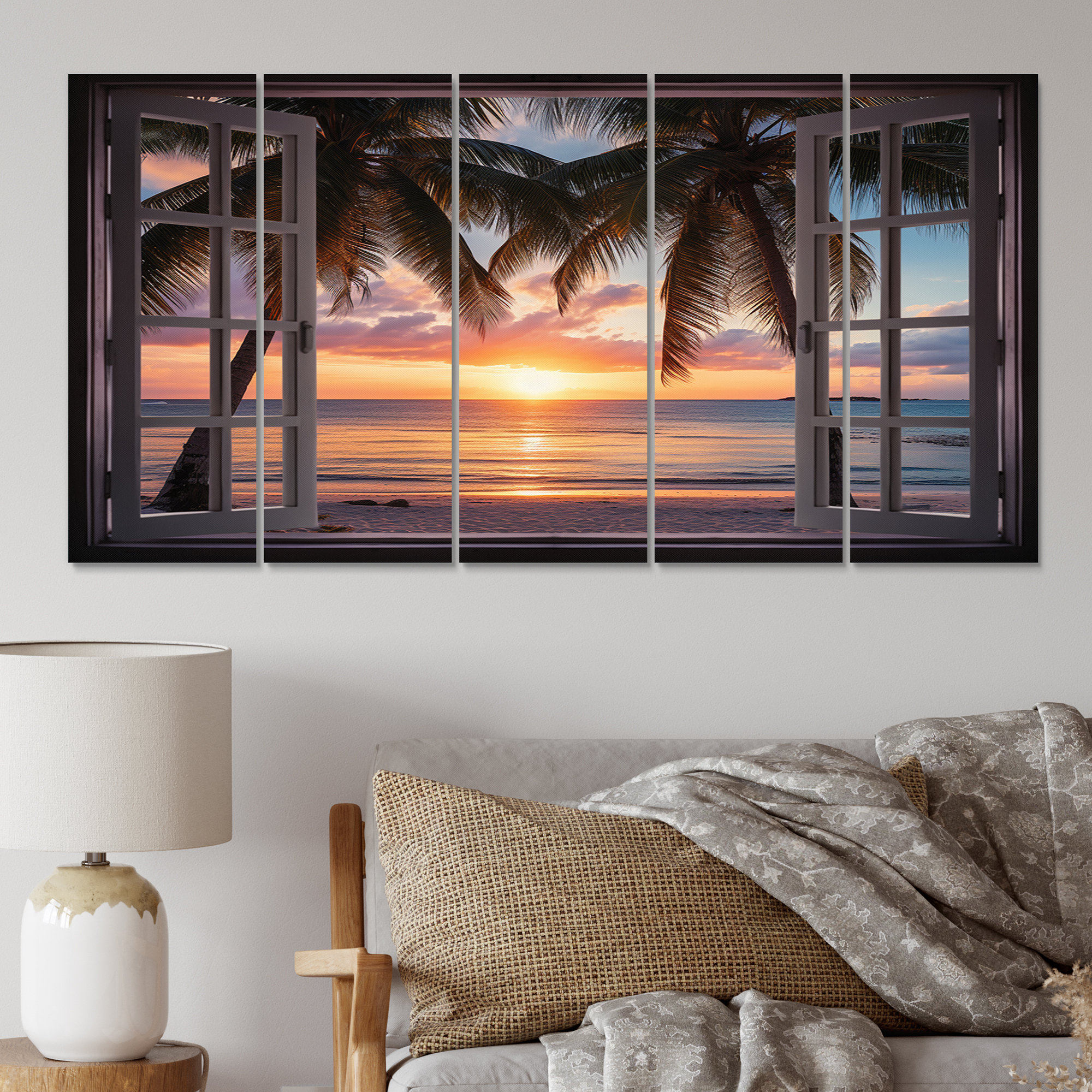 Rosecliff Heights Tropical Ocean Sunset Through Open White Window I ...