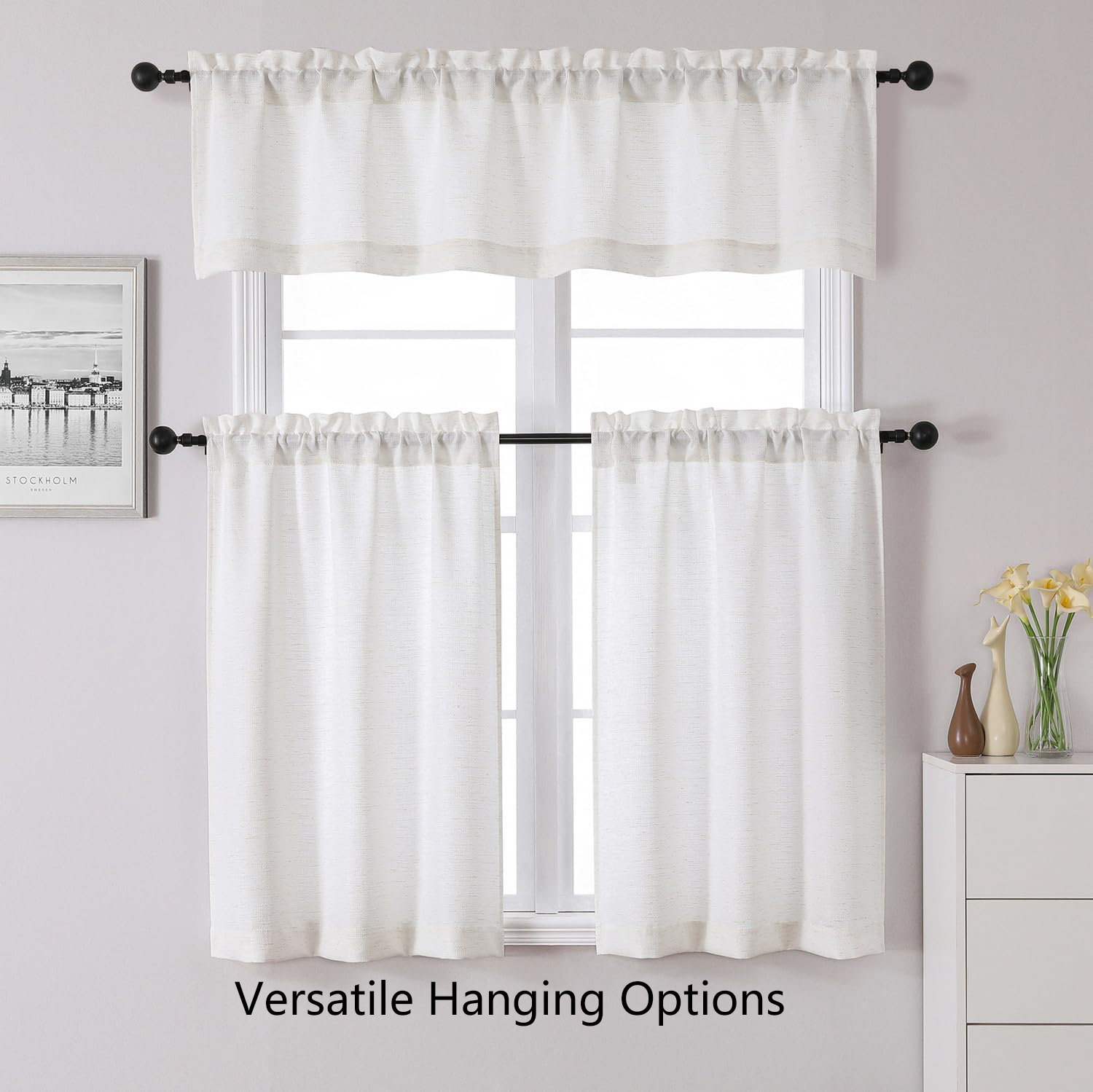 Tobran Valance for Windows, Faux Linen Slub Textured Small Window ...