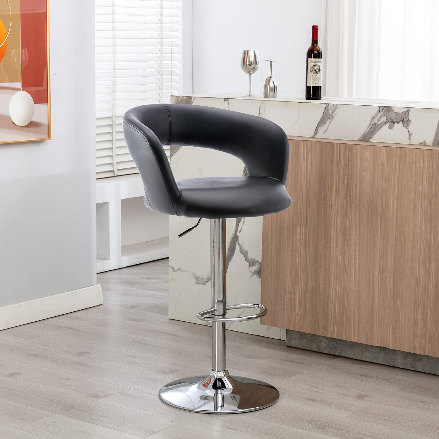 Brayden Studio® Wide Bar Stool, Modern PU Leather Swivel Adjustable ...