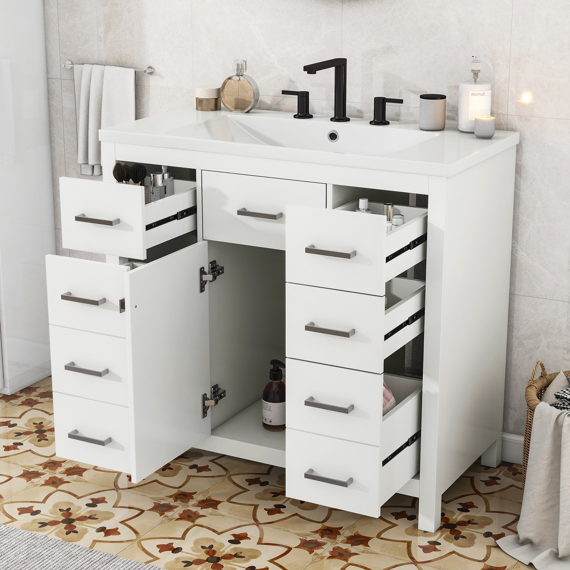 Hokku Designs Modern Matityahu Bathroom Cabinet- 5-Drawer, 1-Door ...
