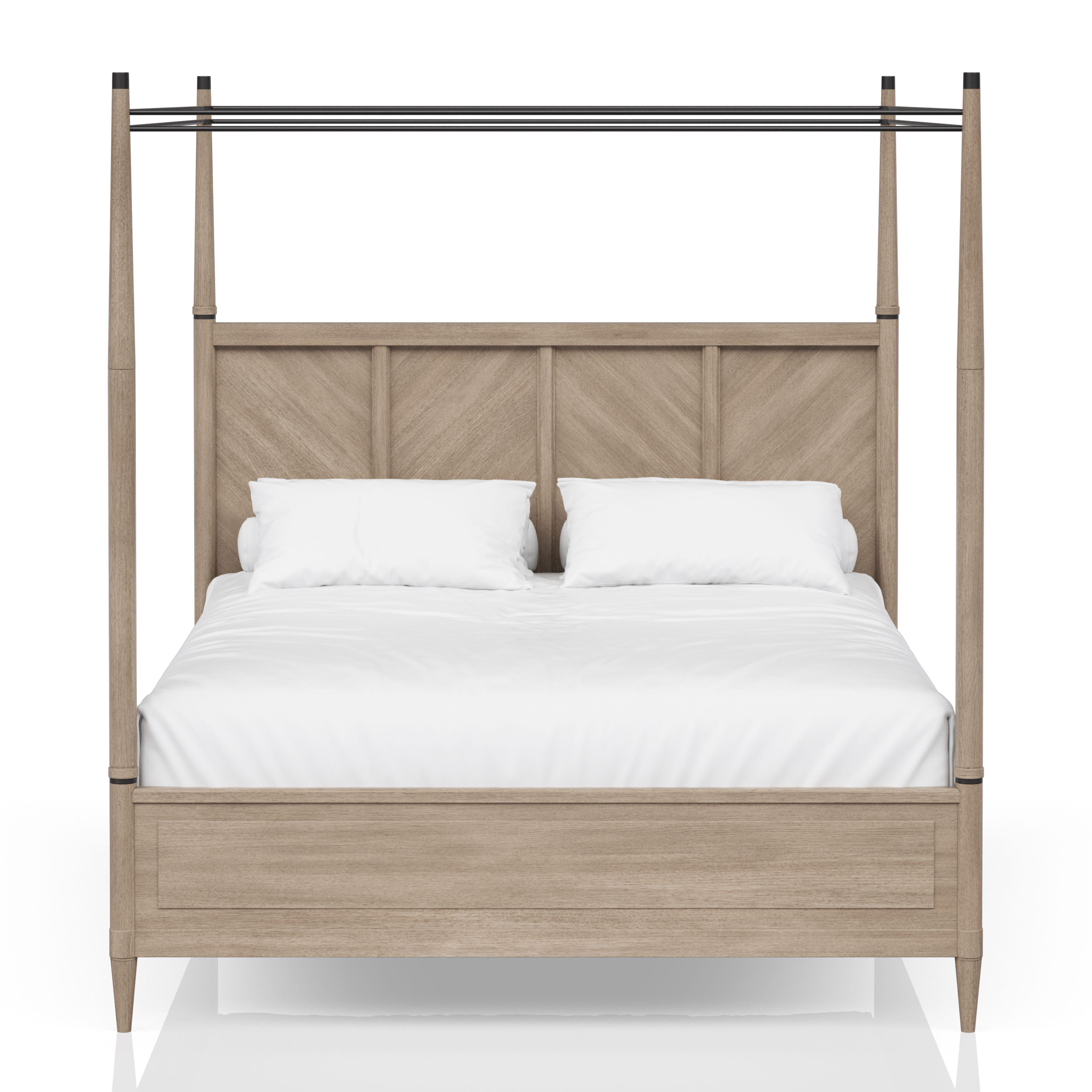 NFusion Crest Canopy Bed with Herringbone Headboard & Wooden Frame ...