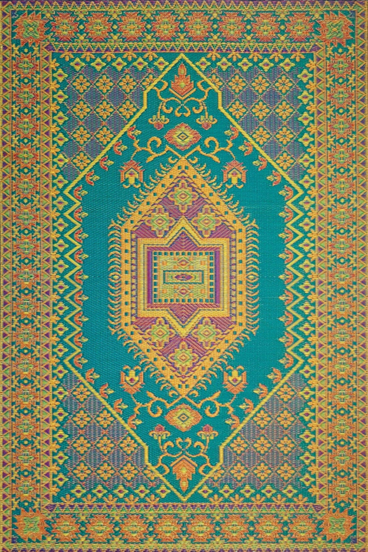 Mad Mats Oriental Turkish Aqua Indoor/Outdoor Area Rug - Reversible, UV ...