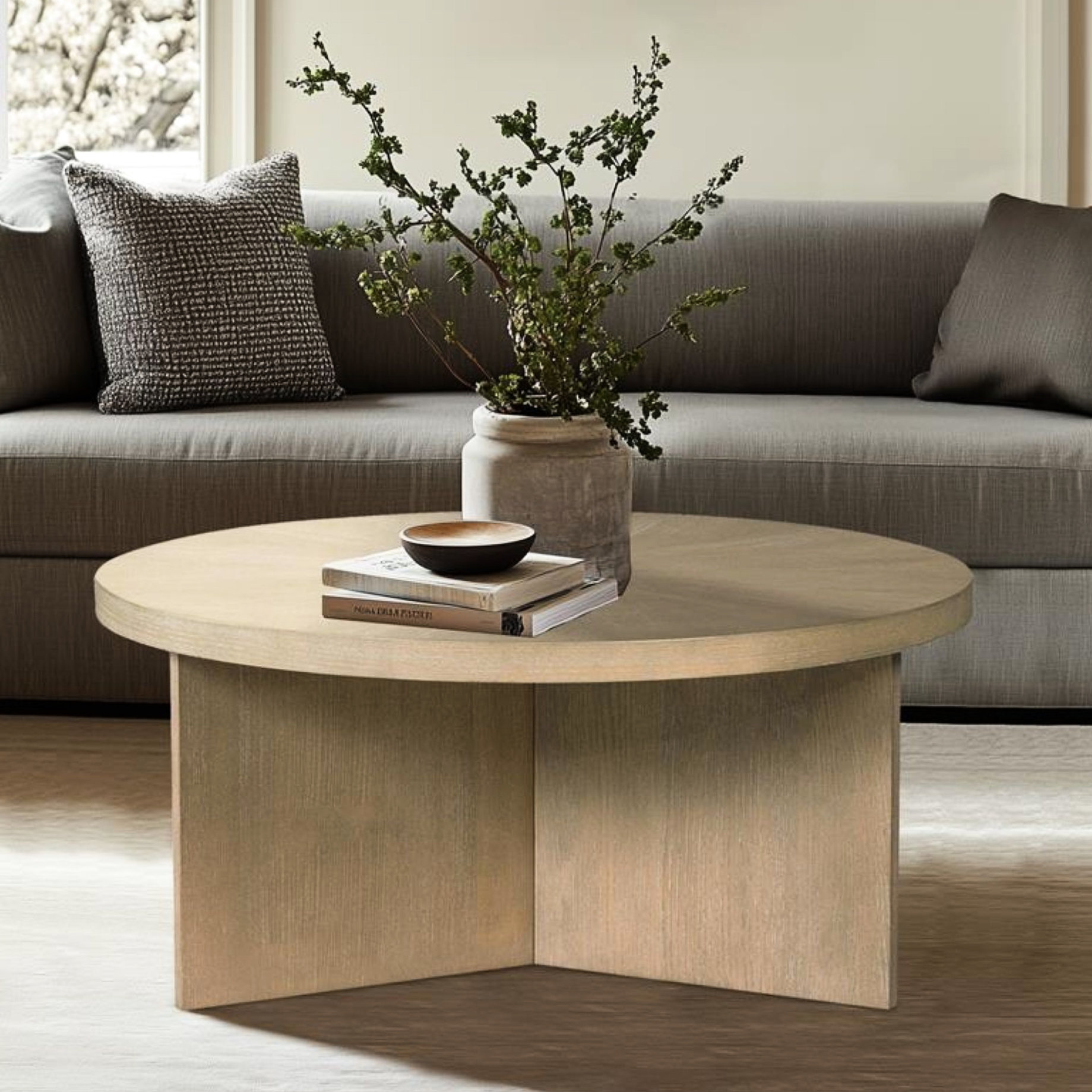 Latitude Run® Round Coffee Table Of Reclaimed Greige Material, 36" In ...