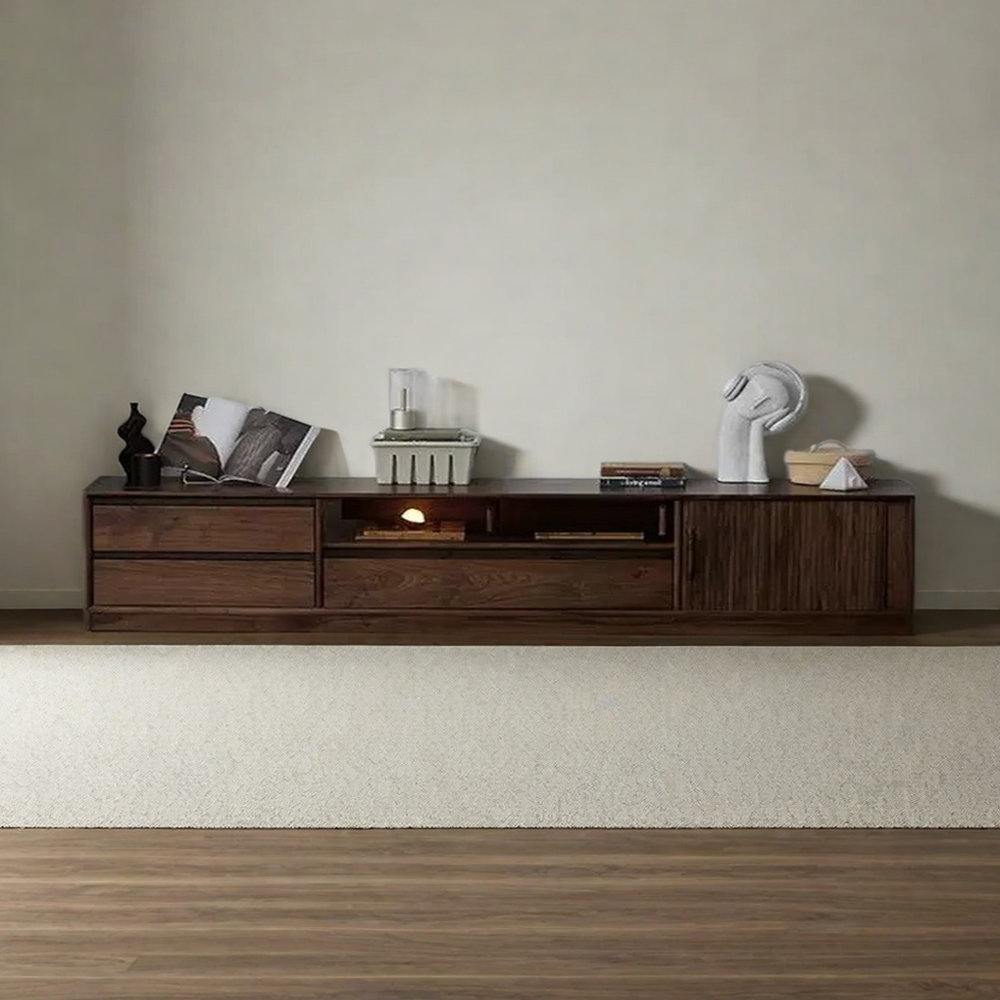 The Invincibles home Modern Solid Wood TV Stand in Walnut - Wayfair Canada