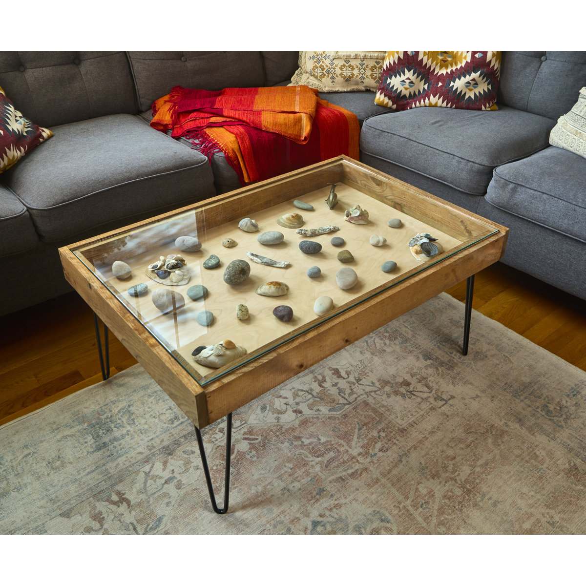 Millwood Pines 25x37" Rustic Display Table With Removable Glass Top ...
