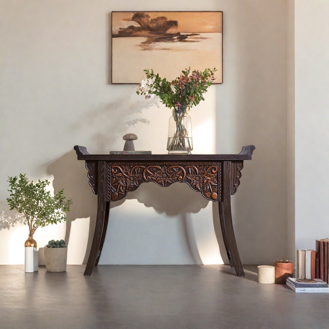 Bloomsbury Market Southeast Asian Carved Solid Wood Console Table | Wayfair