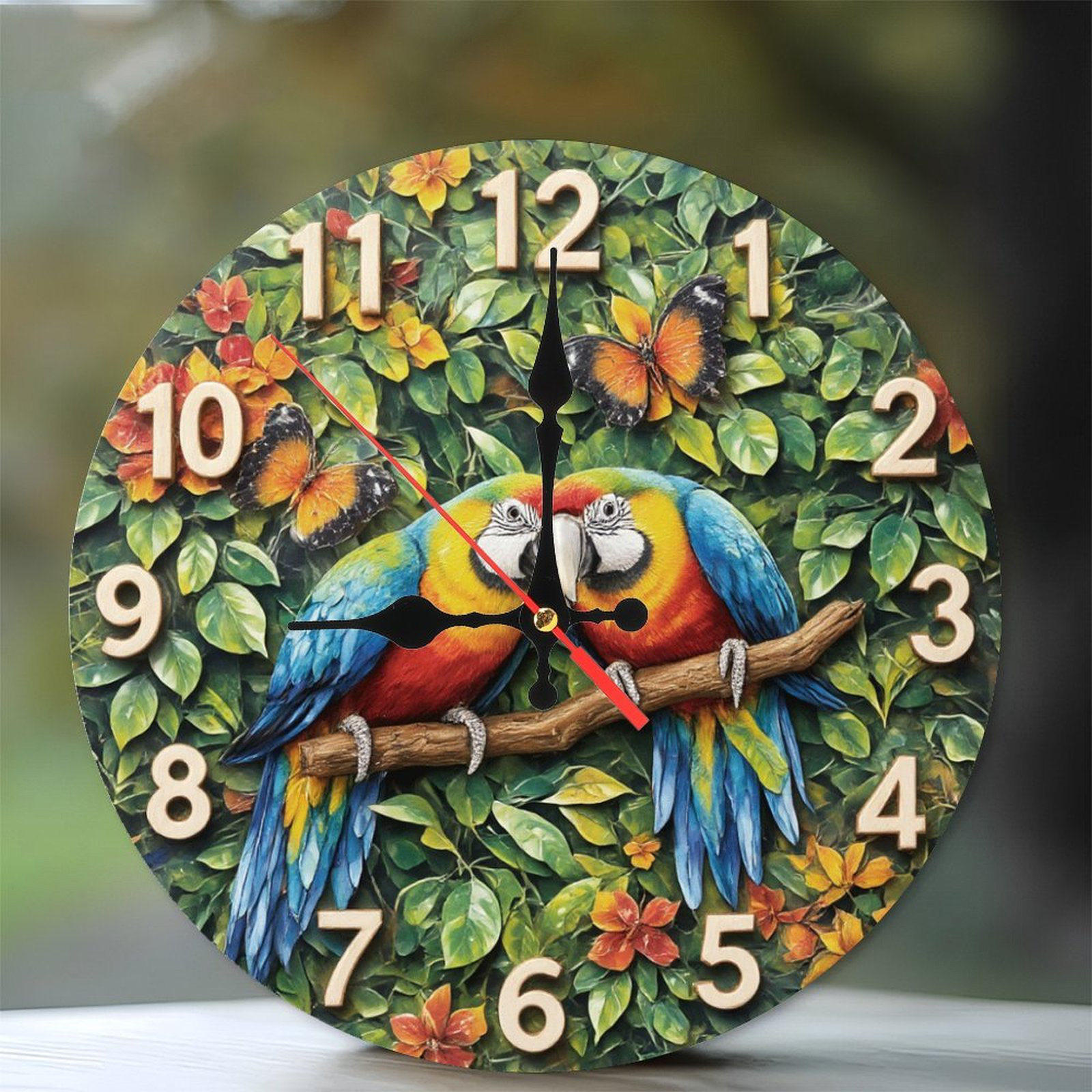 Dakota Fields Jungle Parrot Clock Face with Butterflies | Wayfair