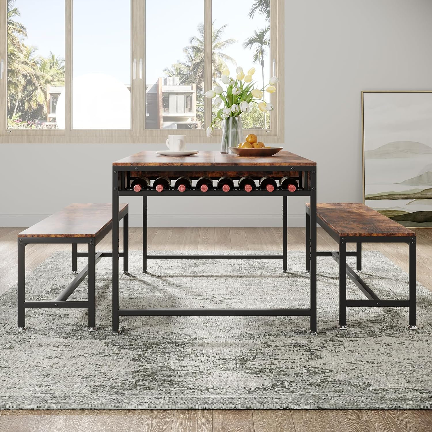 17 Stories Zubie 63"Dining Table Set for 4-6, 3-Piece Kitchen Table ...