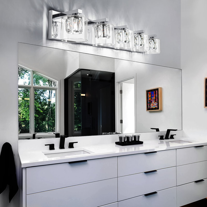 Everly Quinn Delvon 5-Light Bathroom Dimmable Vanity Light Clear Glass ...