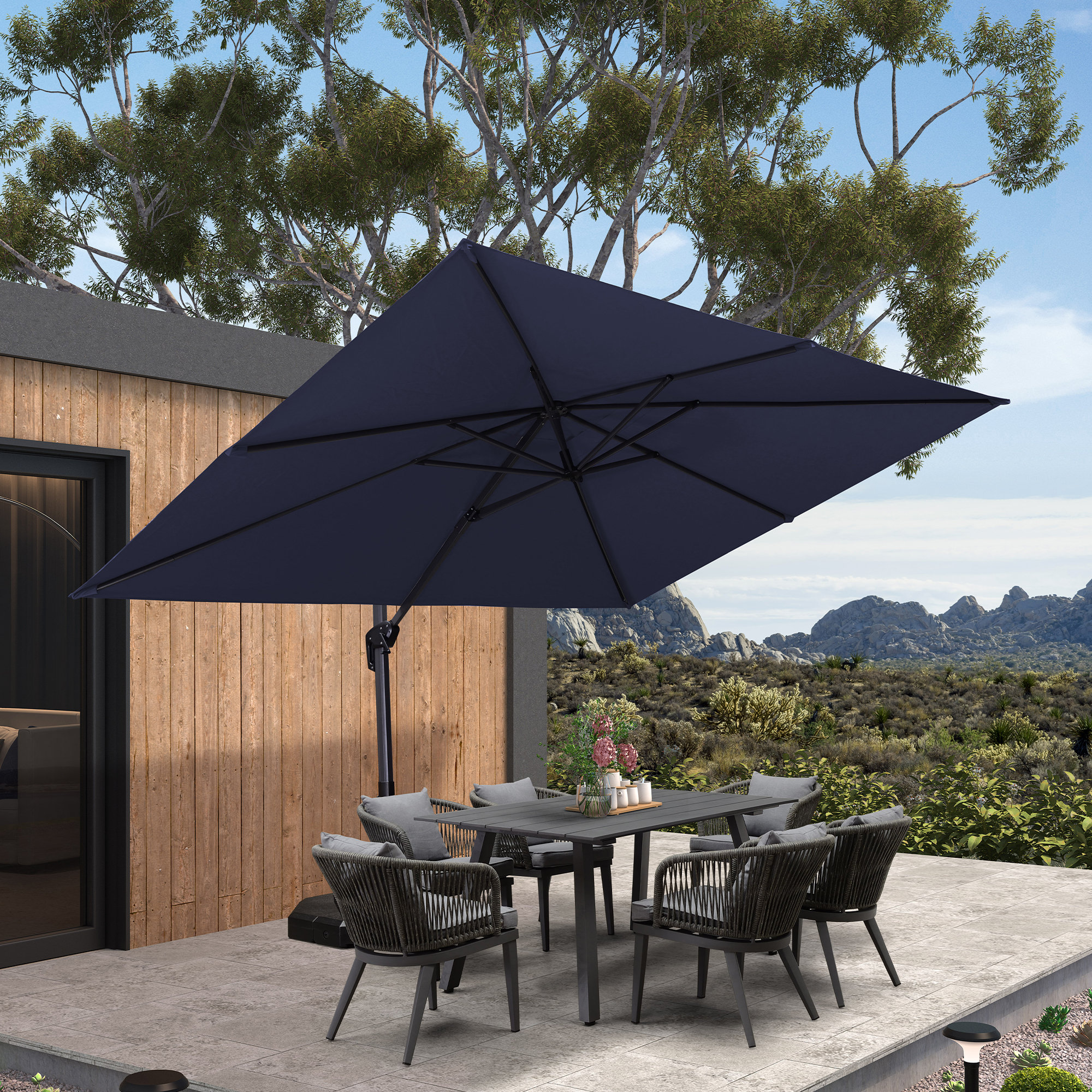 Purple Leaf Parasol rectangulaire en porte-à-faux à manivelle 108 po x 132 po inclus et ...