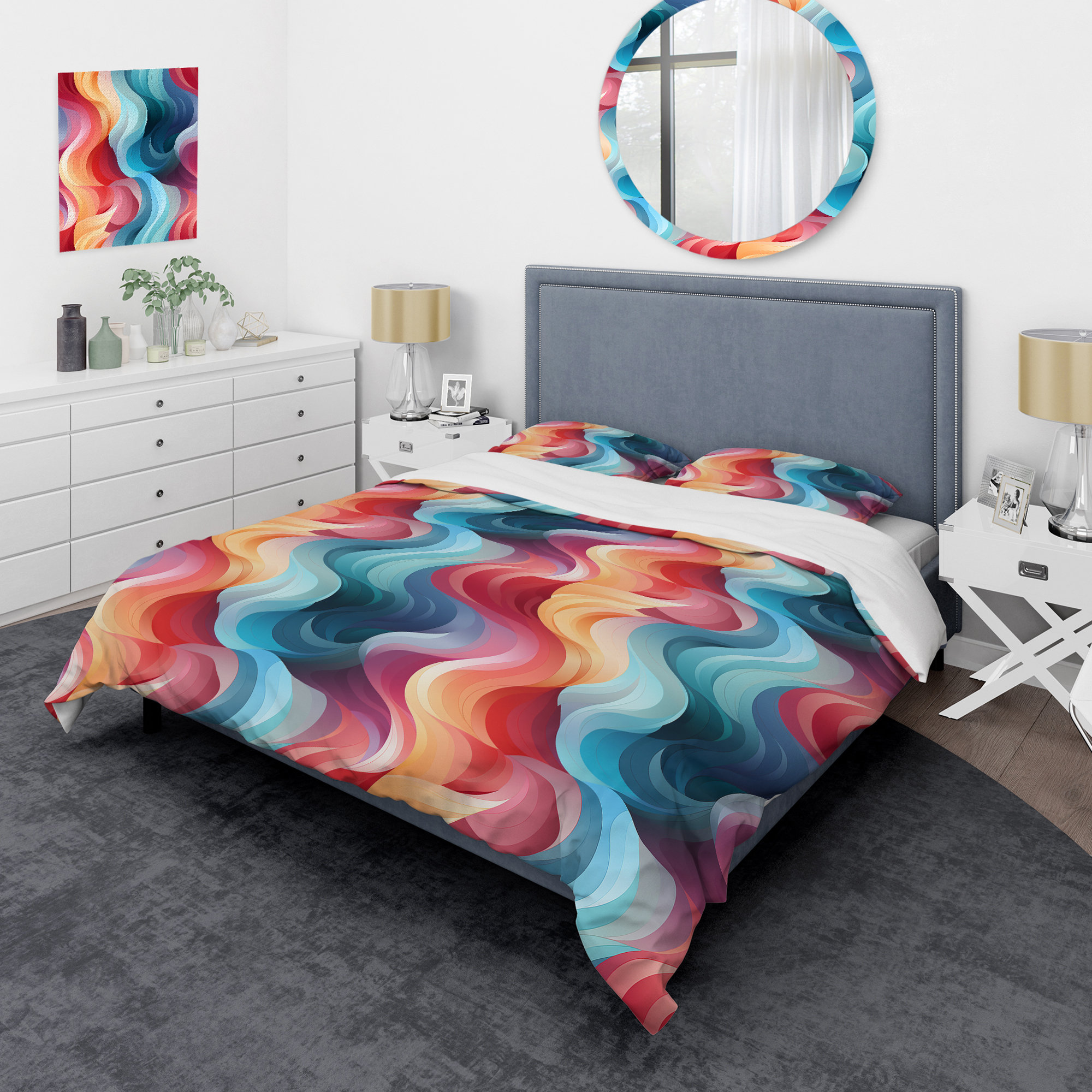 Design Art Moderrn Blue And Pink Striped Fusion - Striped Duvet Cover ...