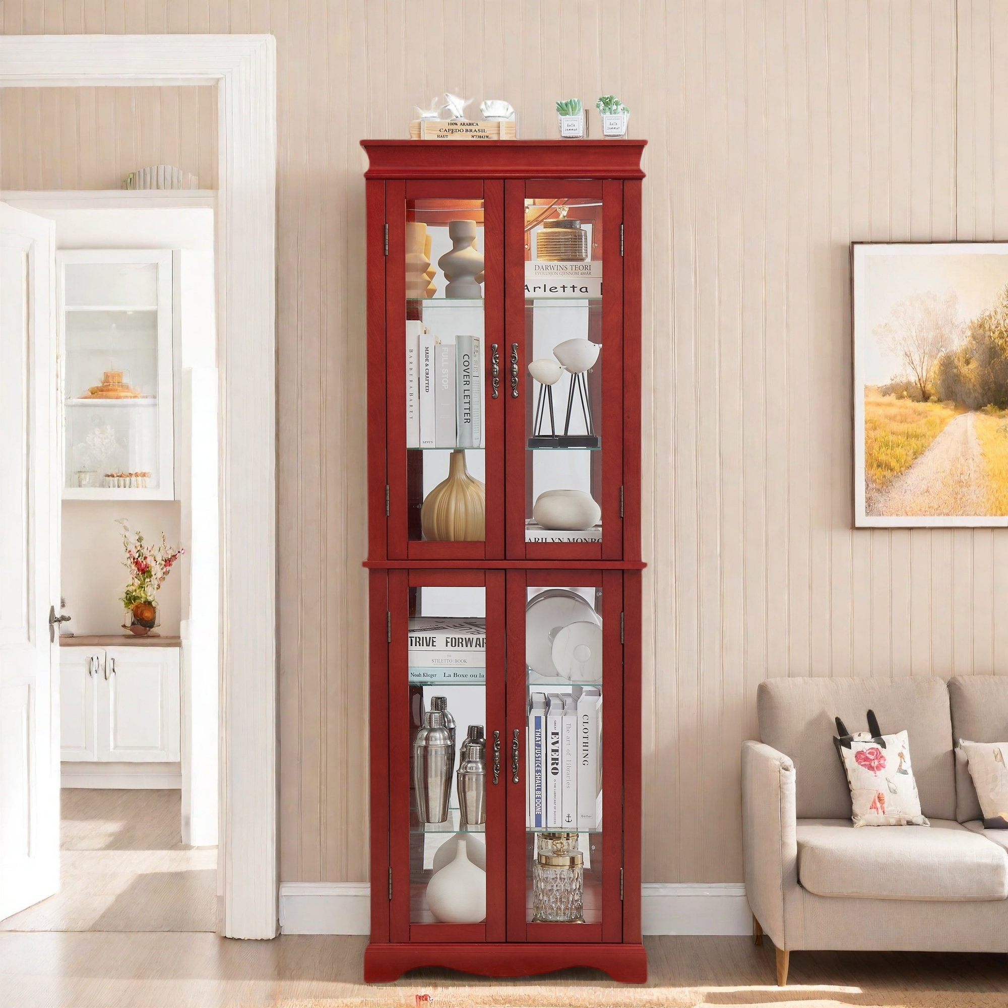 Wrought Studio™ Glass Curio Display Cabinet With Six-tier Design ...