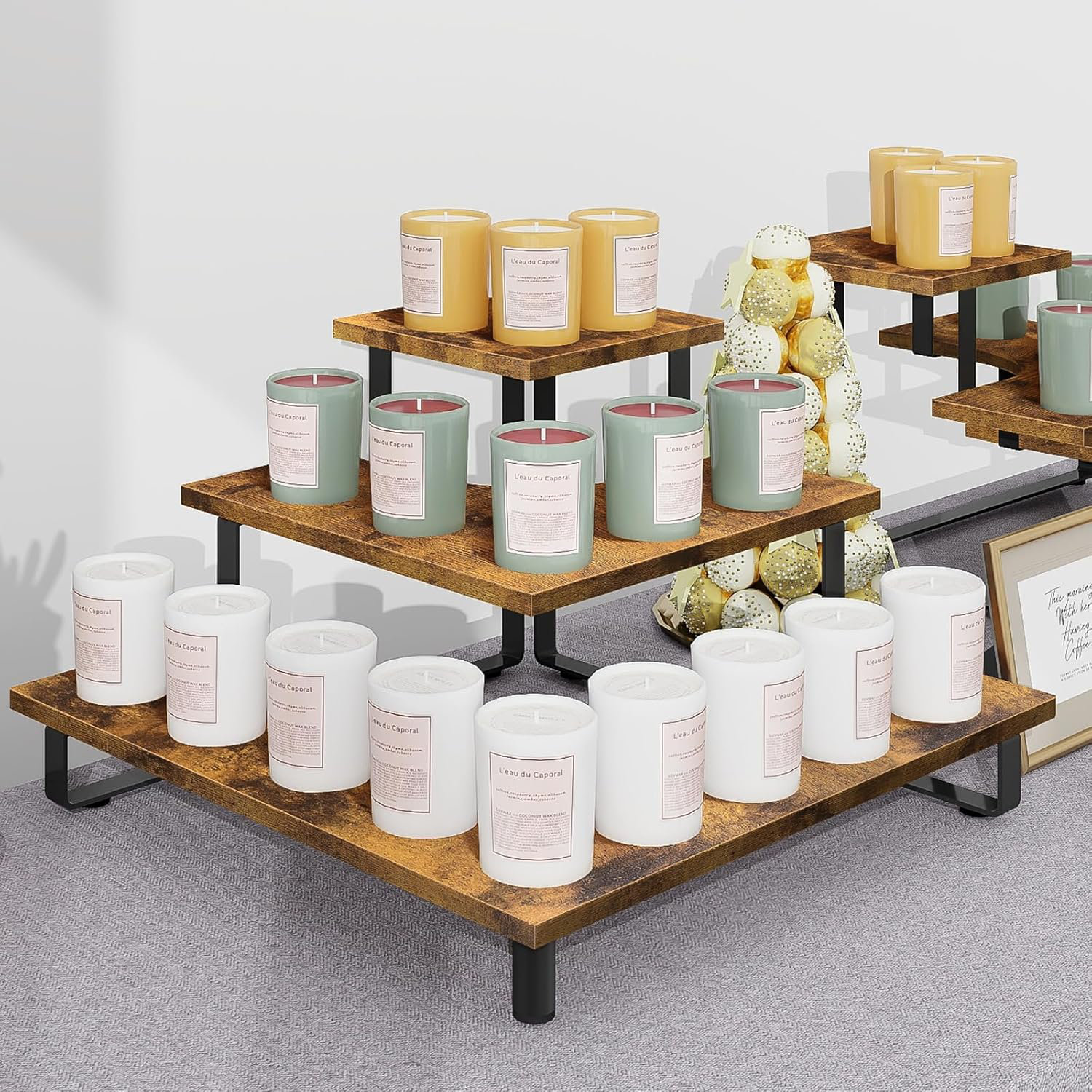 17 Stories 3 Tier Wooden Retail Display Shelves, Portable Display Rack ...