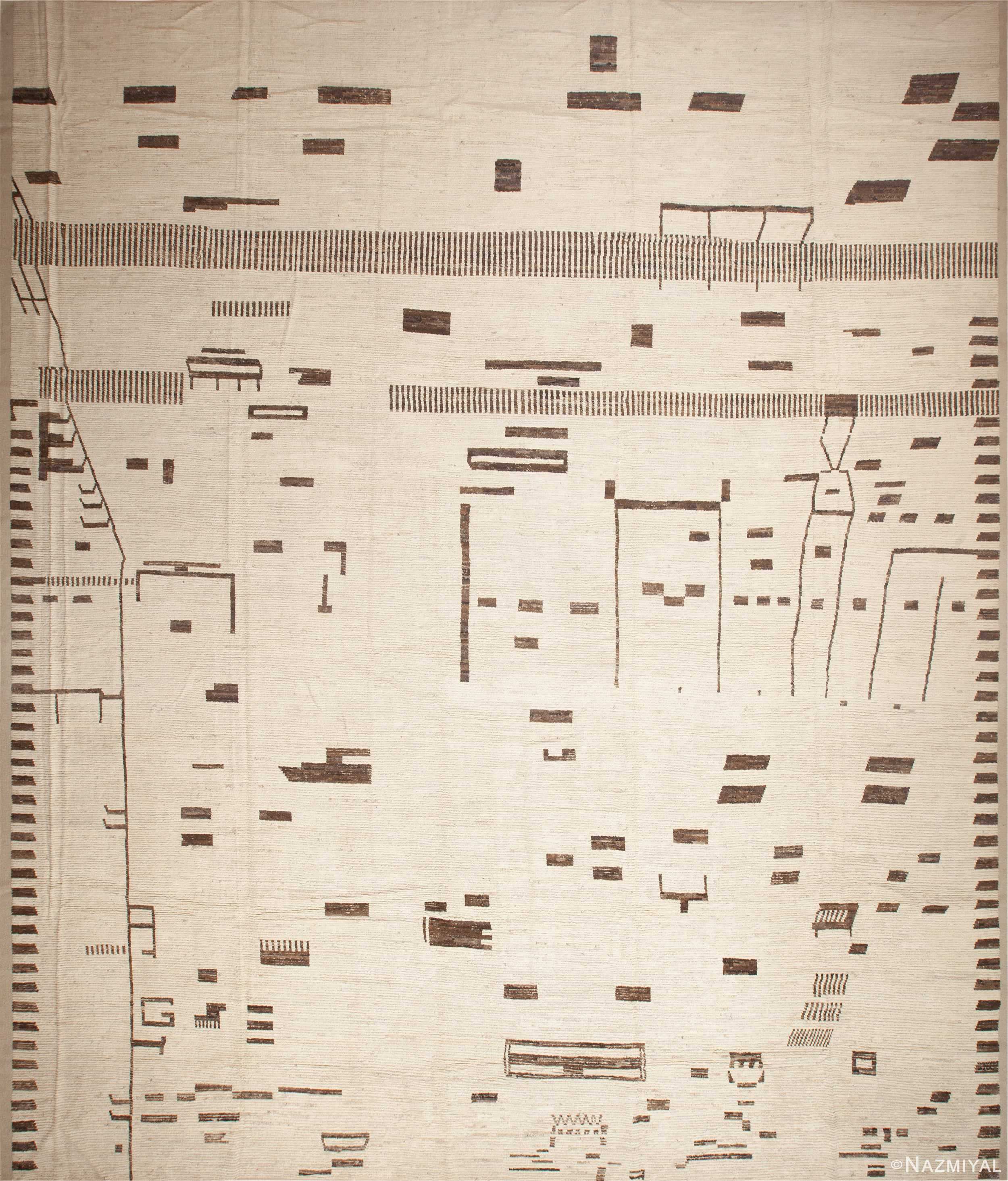 Nazmiyal Collection One-of-a-Kind Large Soft Cream Brown/Ivory Tribal ...