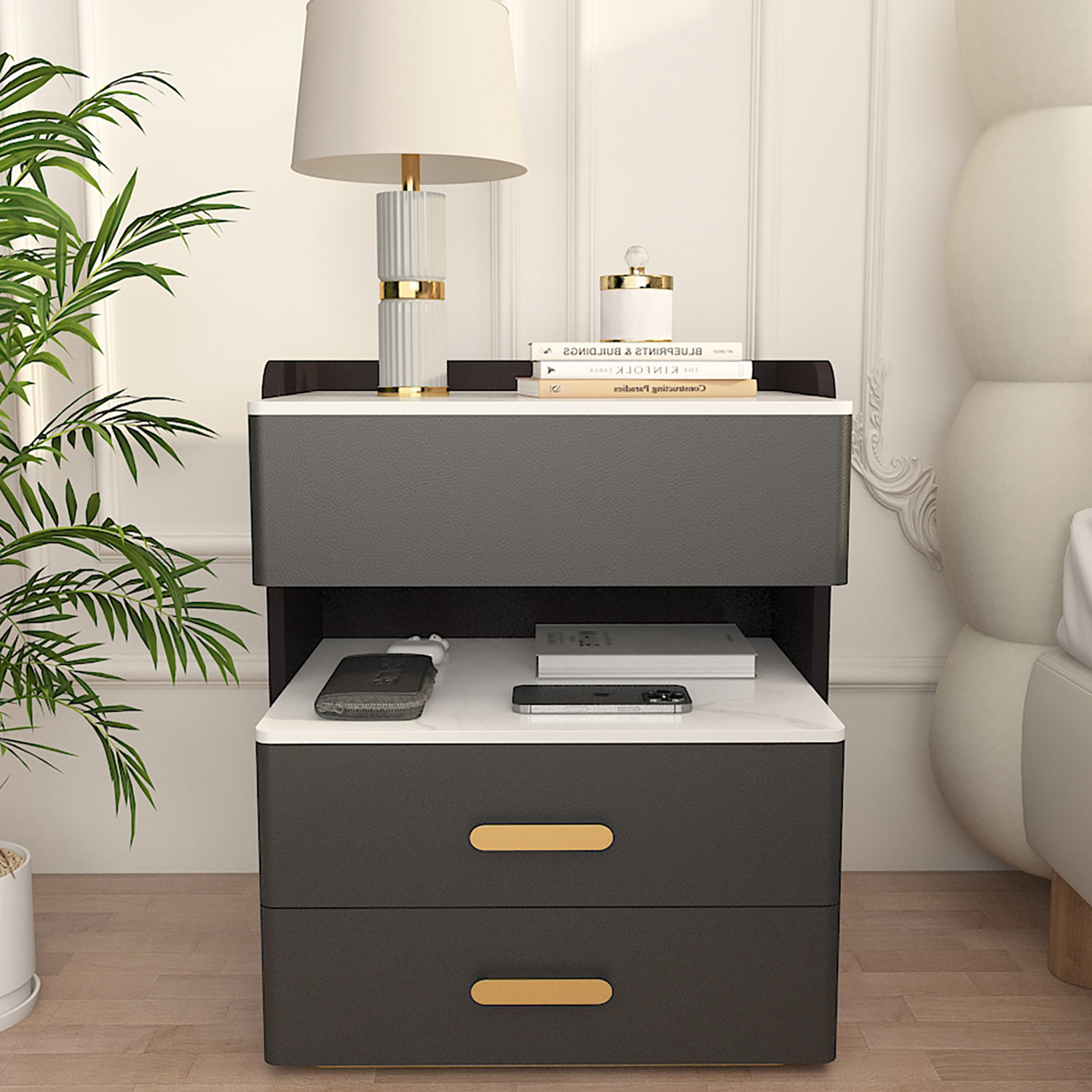Ebern Designs Sintered Stone Nightstand With Three Drawers | Wayfair