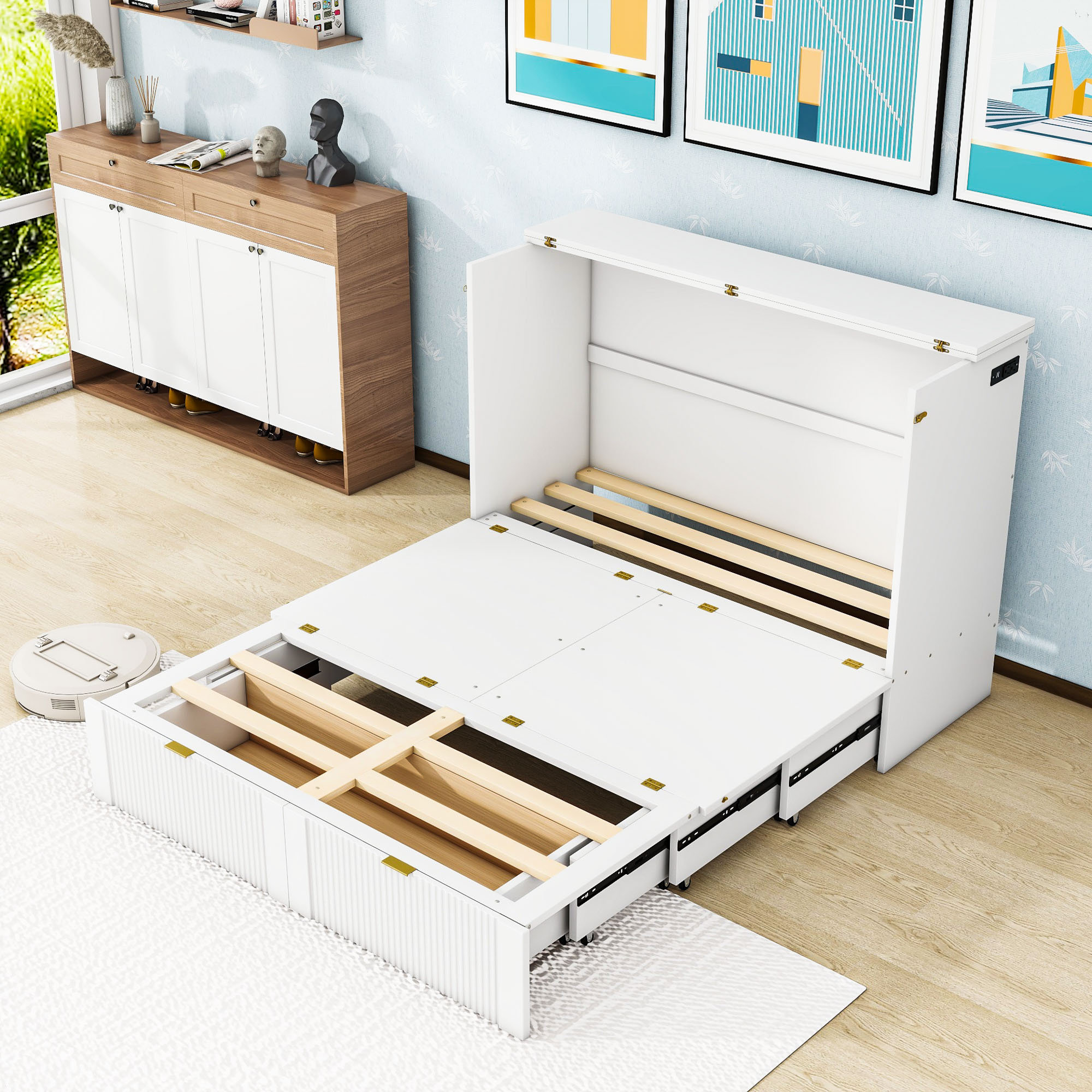 Red Barrel Studio Noles Murphy Bed with Pulley Structure and Drawer ...