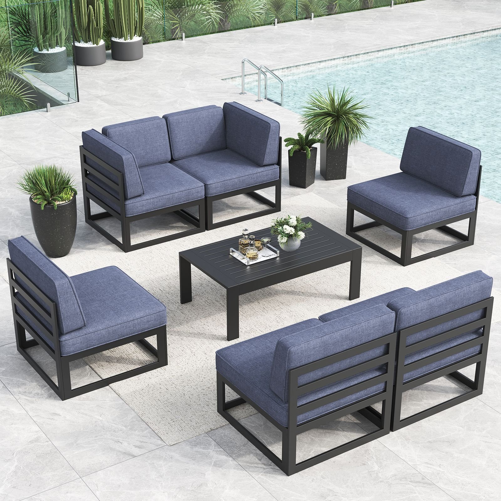 Latitude Run® 7 - Piece Outdoor Modular Sectional Set with Coffee Table ...