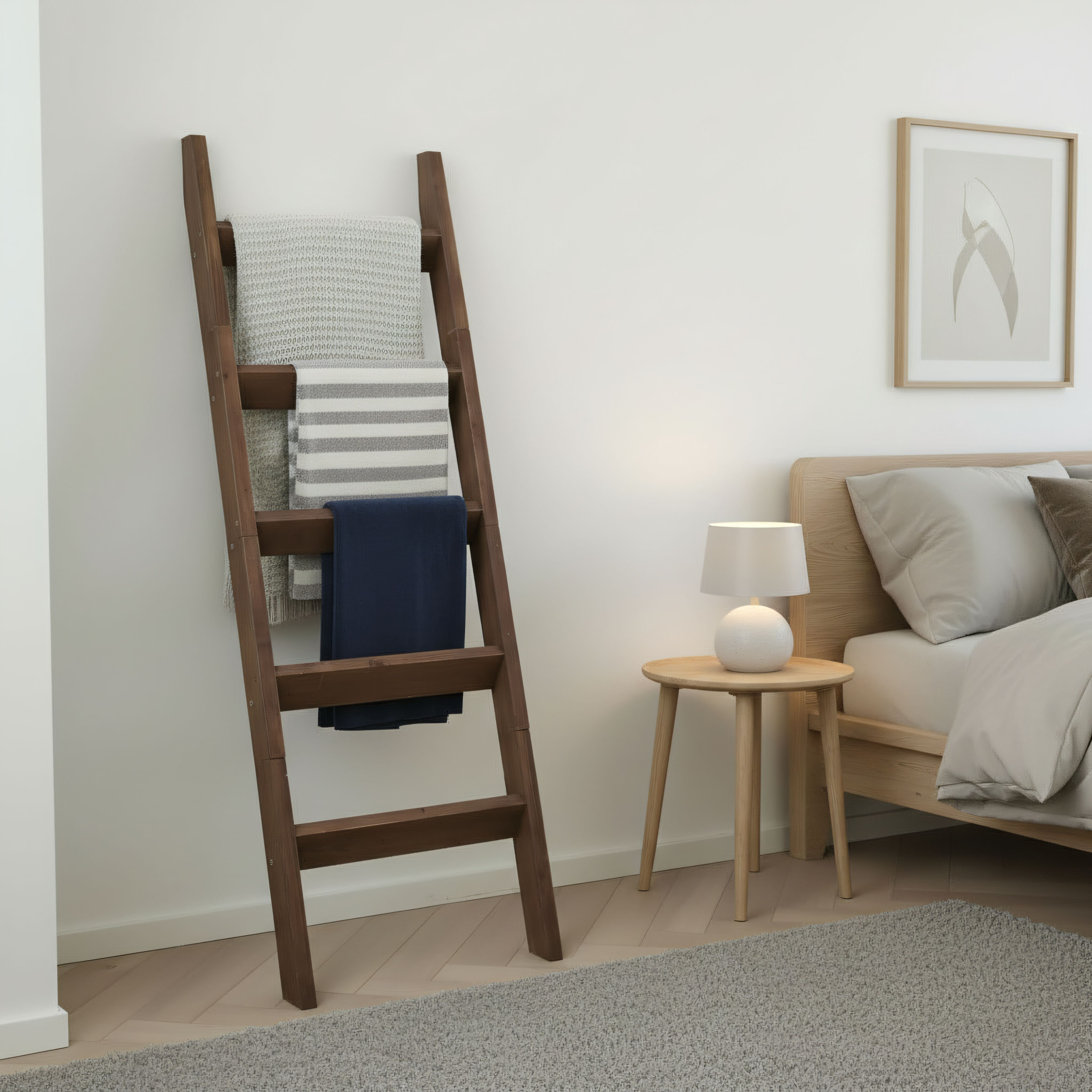 Gracie Oaks A Black, Rustic-Style Wooden Rug Ladder, A Slanted Wall ...