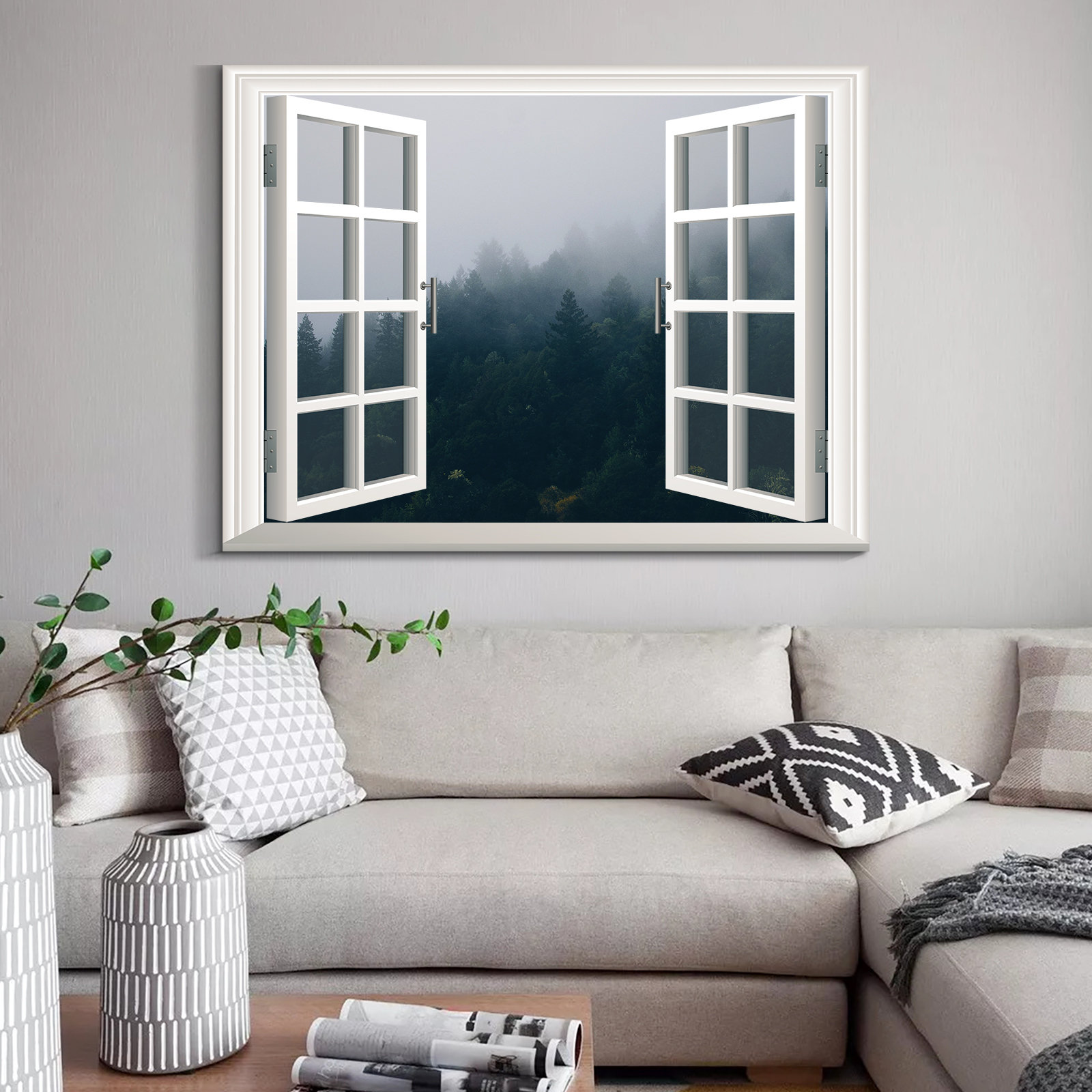 Millwood Pines Framed Canvas PRINTED Window Scene Landscape Misty ...
