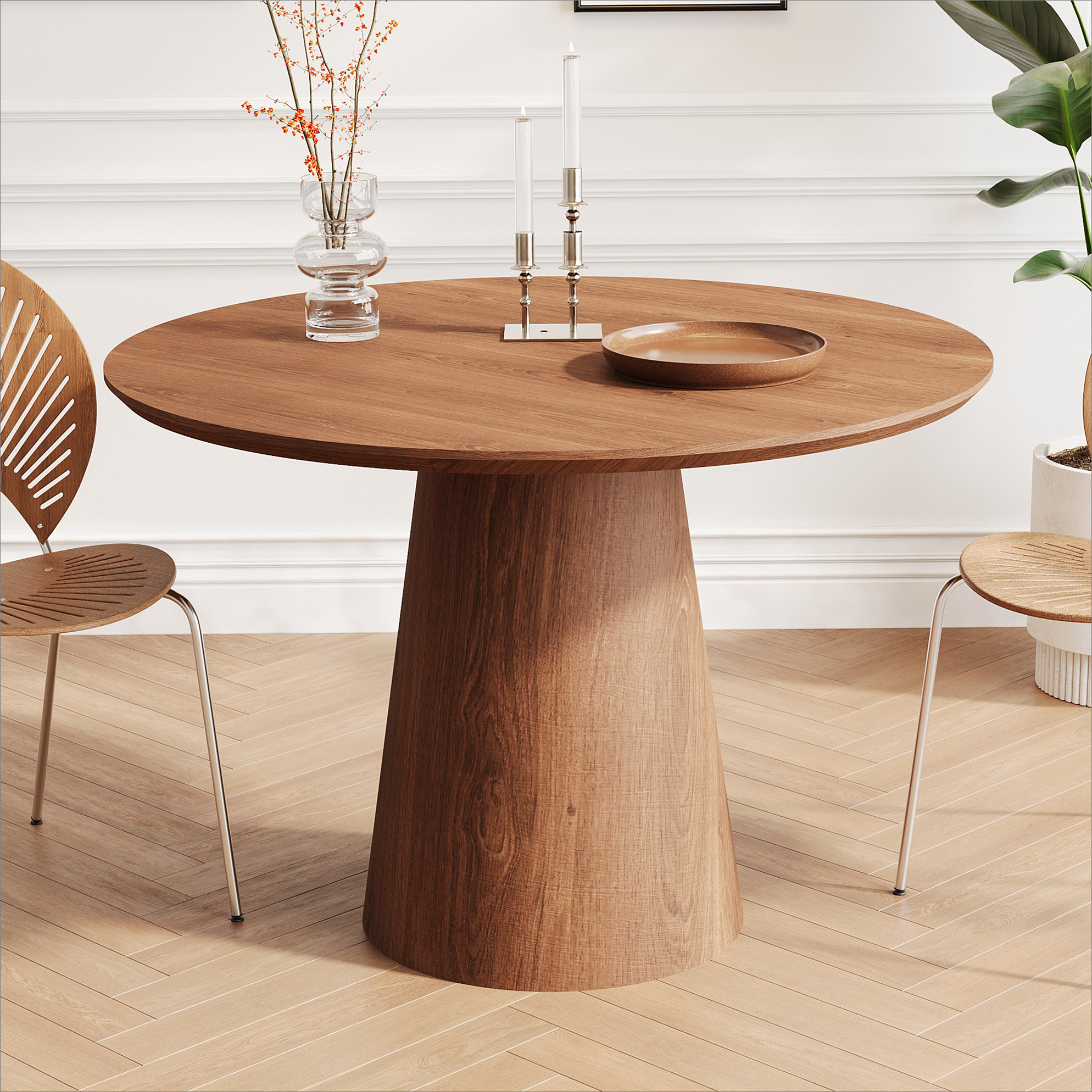 Latitude Run® 43 inch wooden circular dining table, modern minimalist ...