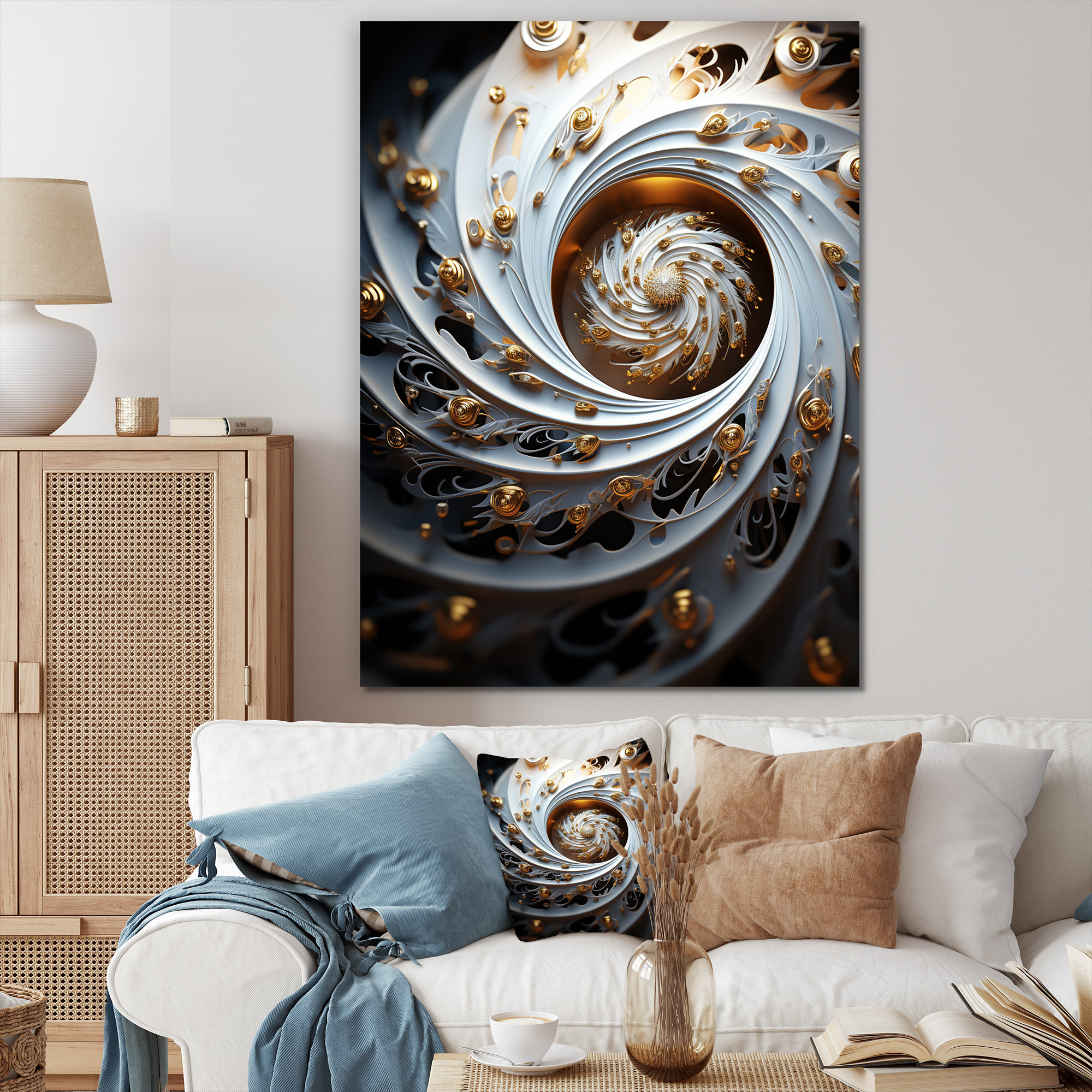 Mercer41 Eflorescence White Gold Liquid Floral Spiral - Abstract ...