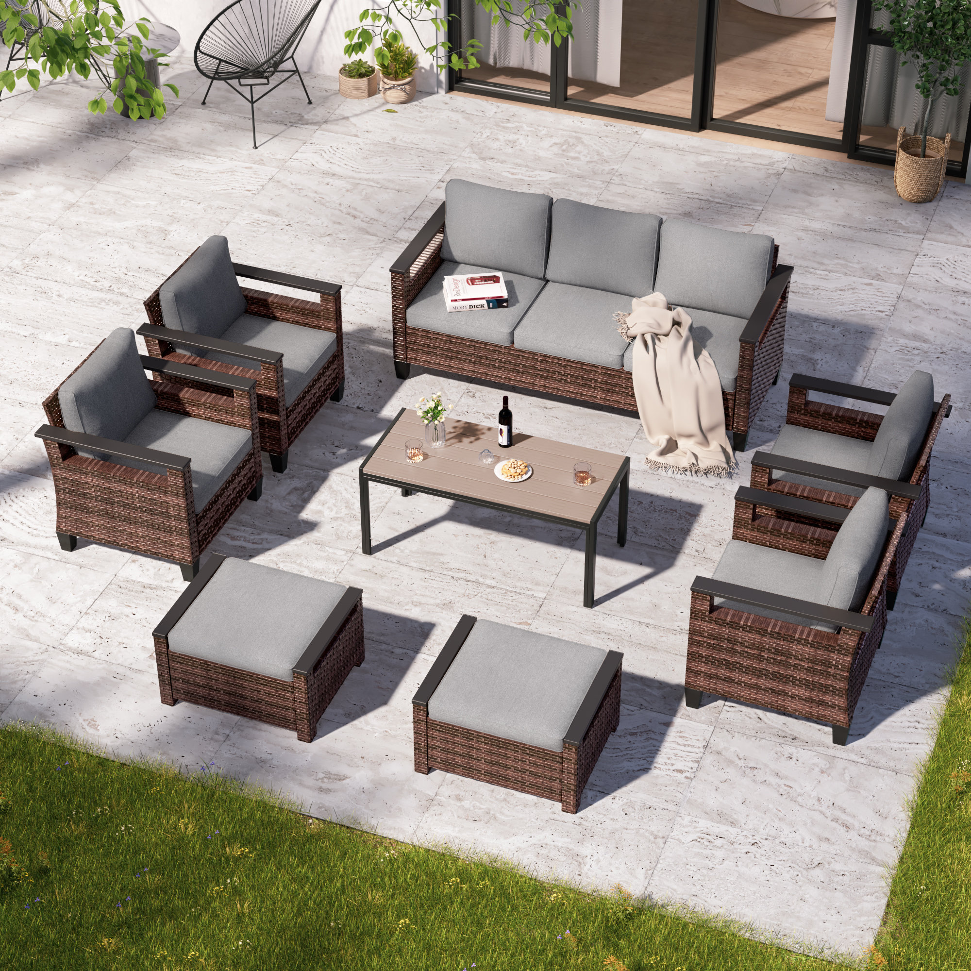 Causeway Bay 8 Piece Patio Conversation Sofa Set with Coffee Table ...