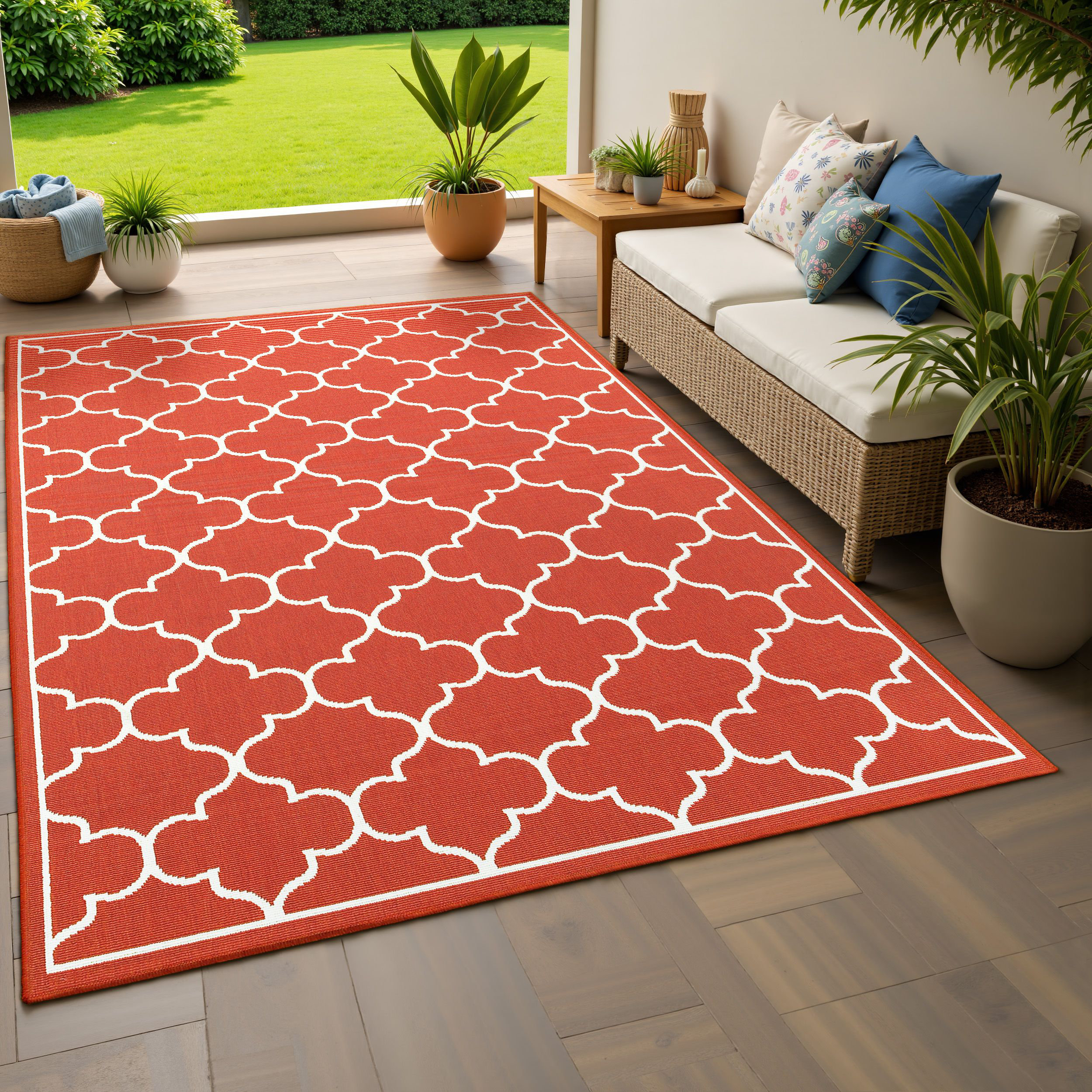 Lark Manor™ Russo Geometric Brick Red/Ivory Indoor/Outdoor Area Rug ...
