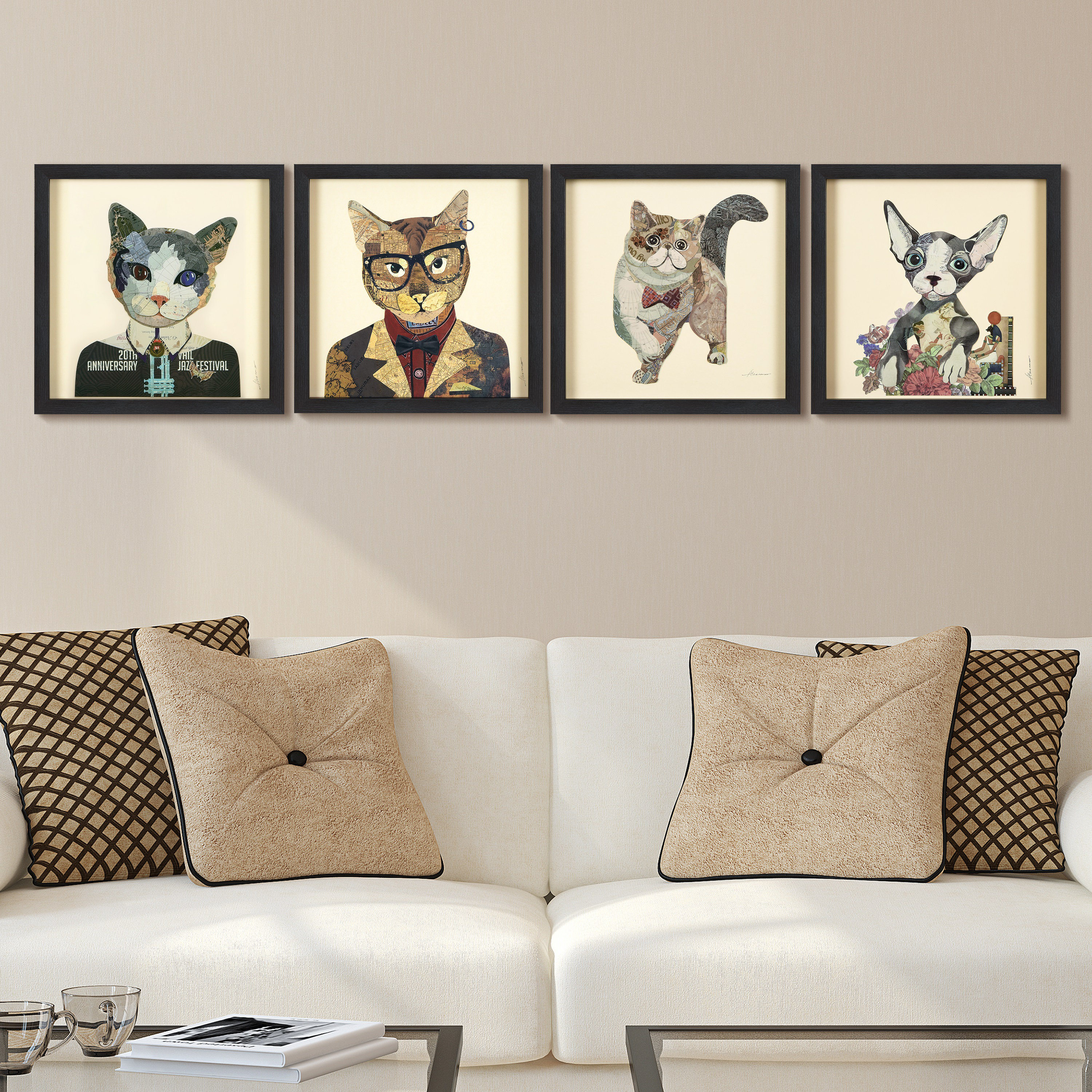 Red Barrel Studio Cats Set by Alex Zeng - 3 Piece Shadowbox Graphic Art ...