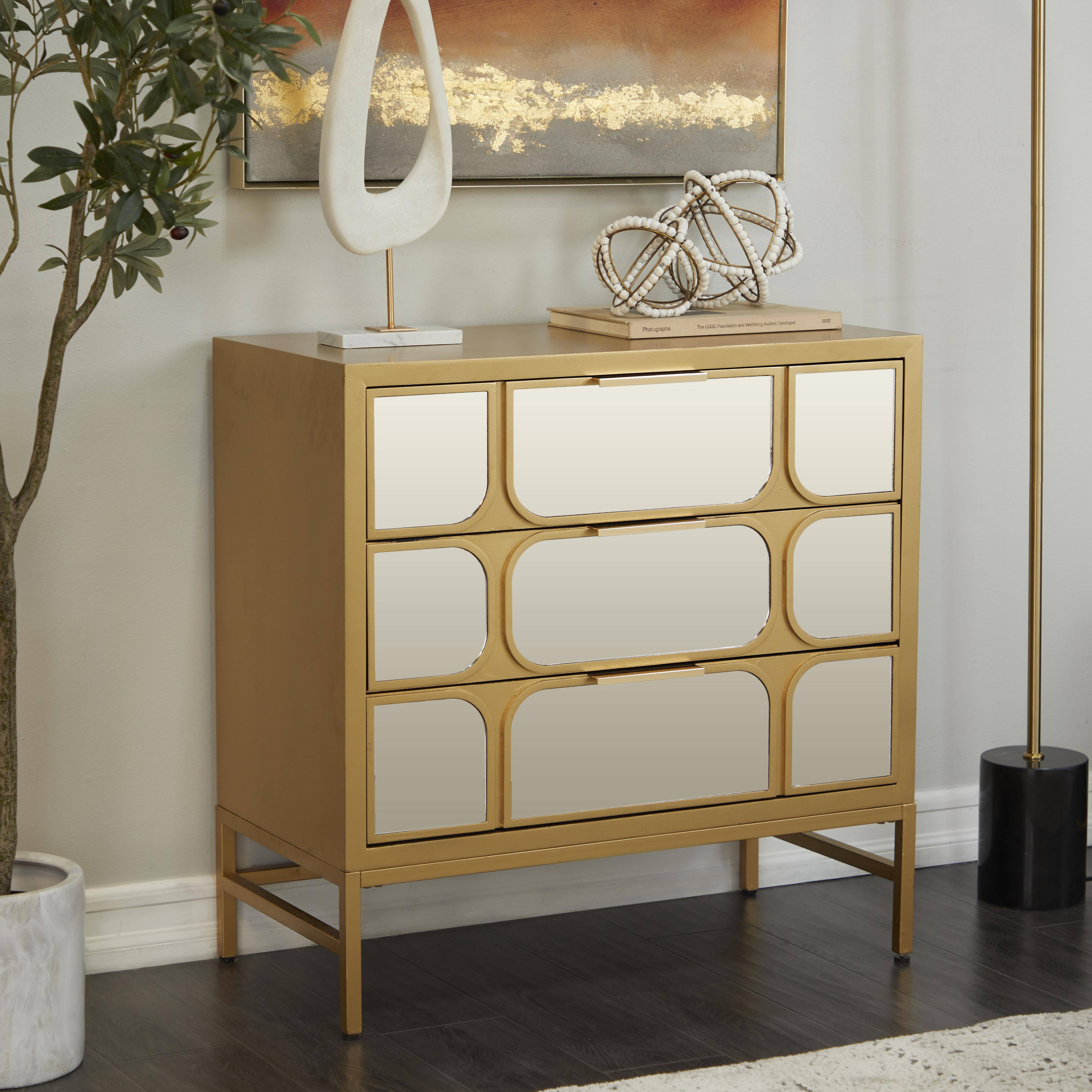 Mercer41 Wooden Clell 3 Drawer Cabinet with Mirrored Front | Wayfair