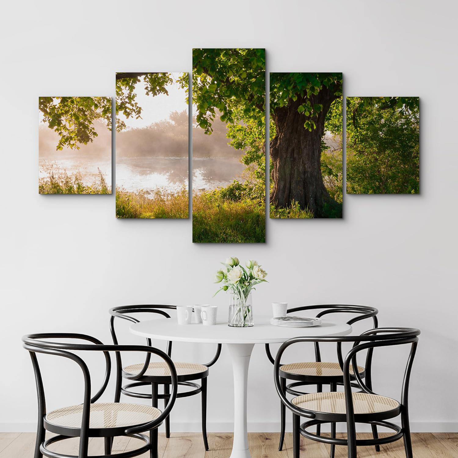 IDEA4WALL Misty Lake And Green Forest Tree Nature Landscape Pictures ...