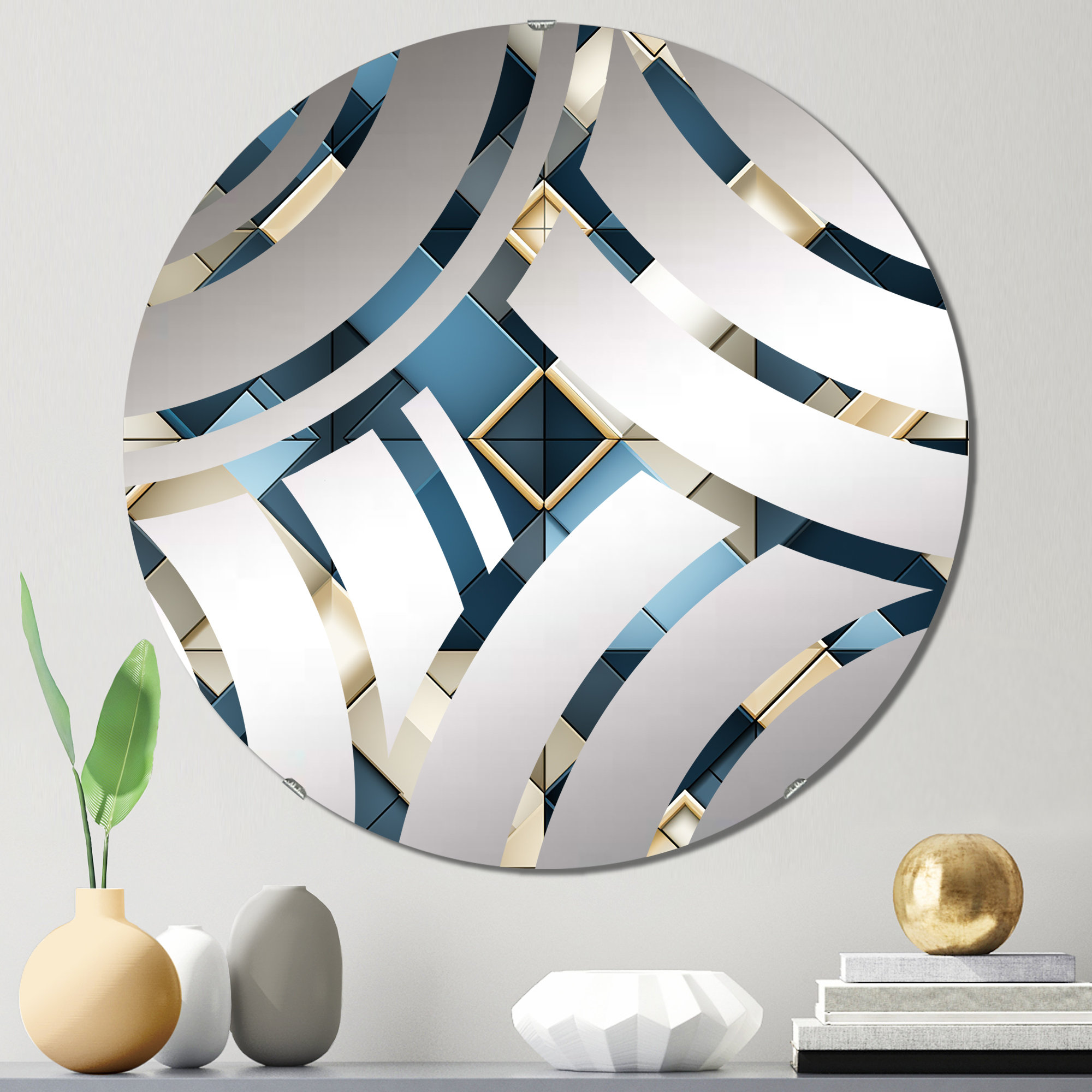 Design Art Ethereal Blue Intersections Mosaic Pattern - Centre Wave ...