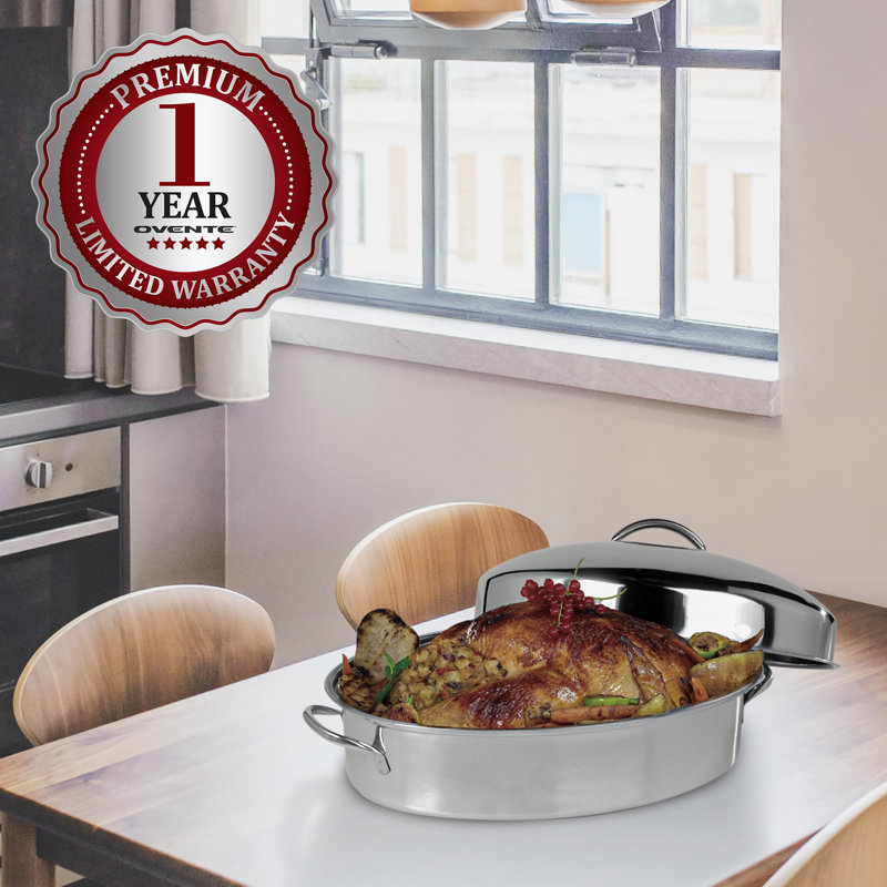 OVENTE Oval Stainless Steel Roasting Pan, 16” Oven Roaster and Baking ...