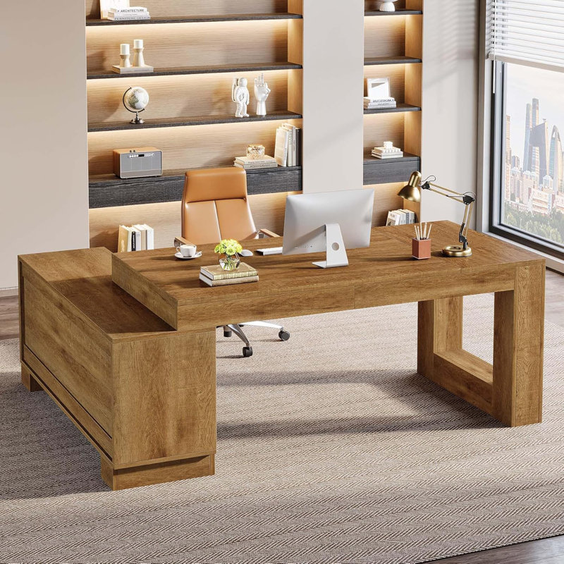 Millwood Pines 74.8-Inch L Shaped Computer Desk with Storage Cabinets ...