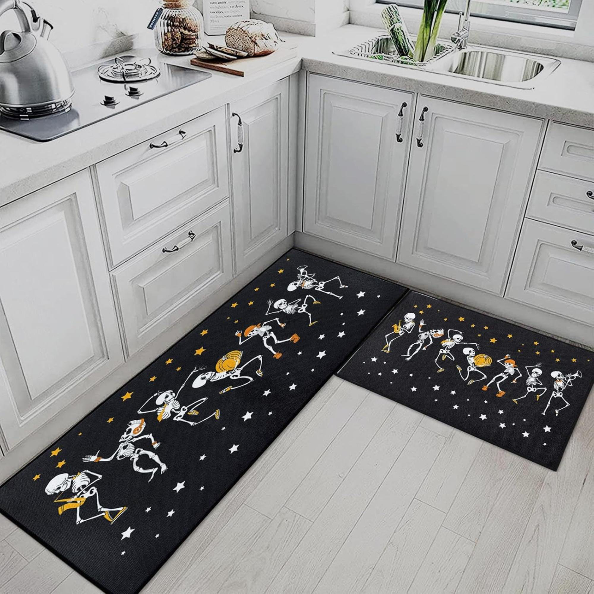 The Holiday Aisle® Dancing Musical Skeletons Kitchen Rugs And Mats Non ...