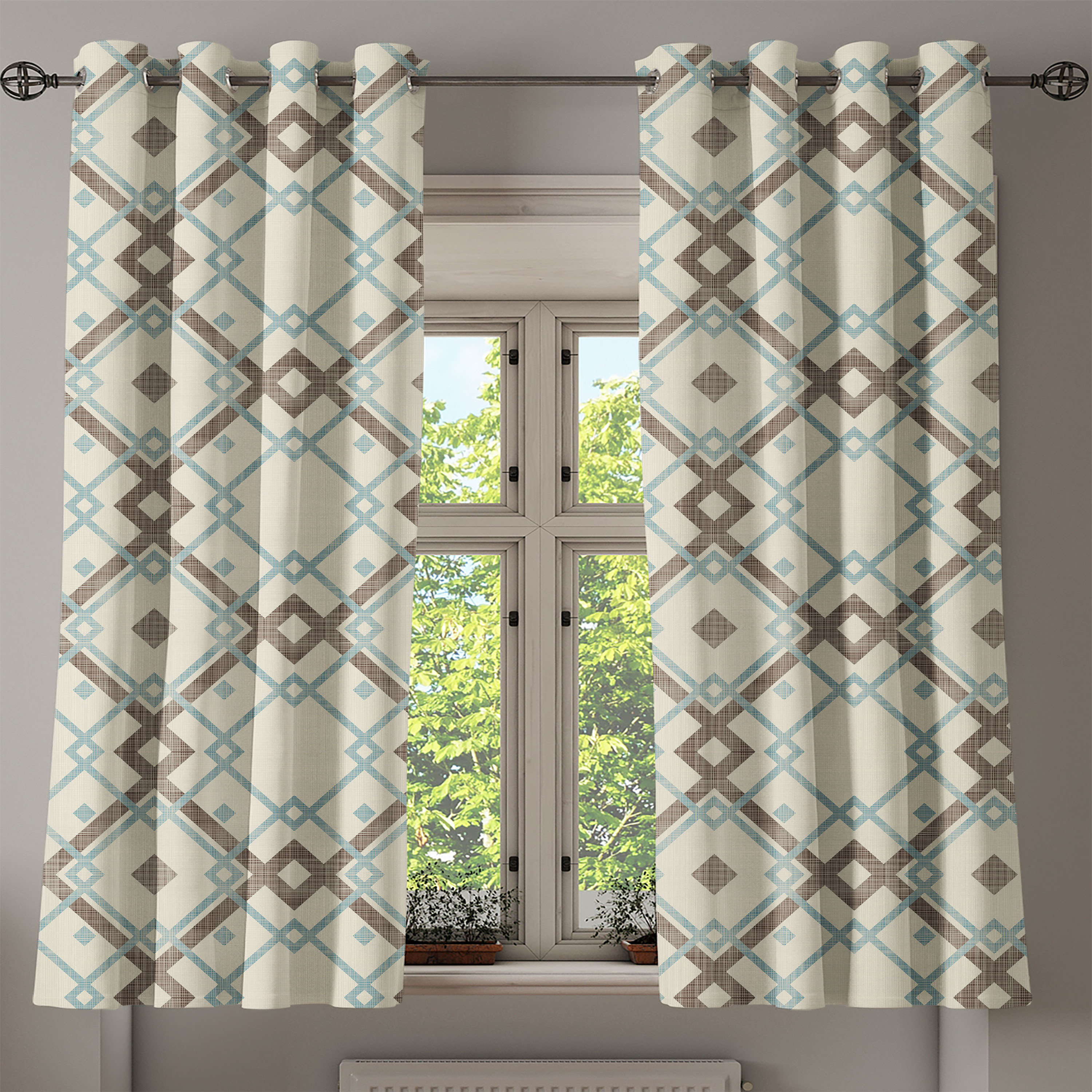 Latitude Run® Geometric Grommet Curtain Squares Pattern Checkered Pale ...