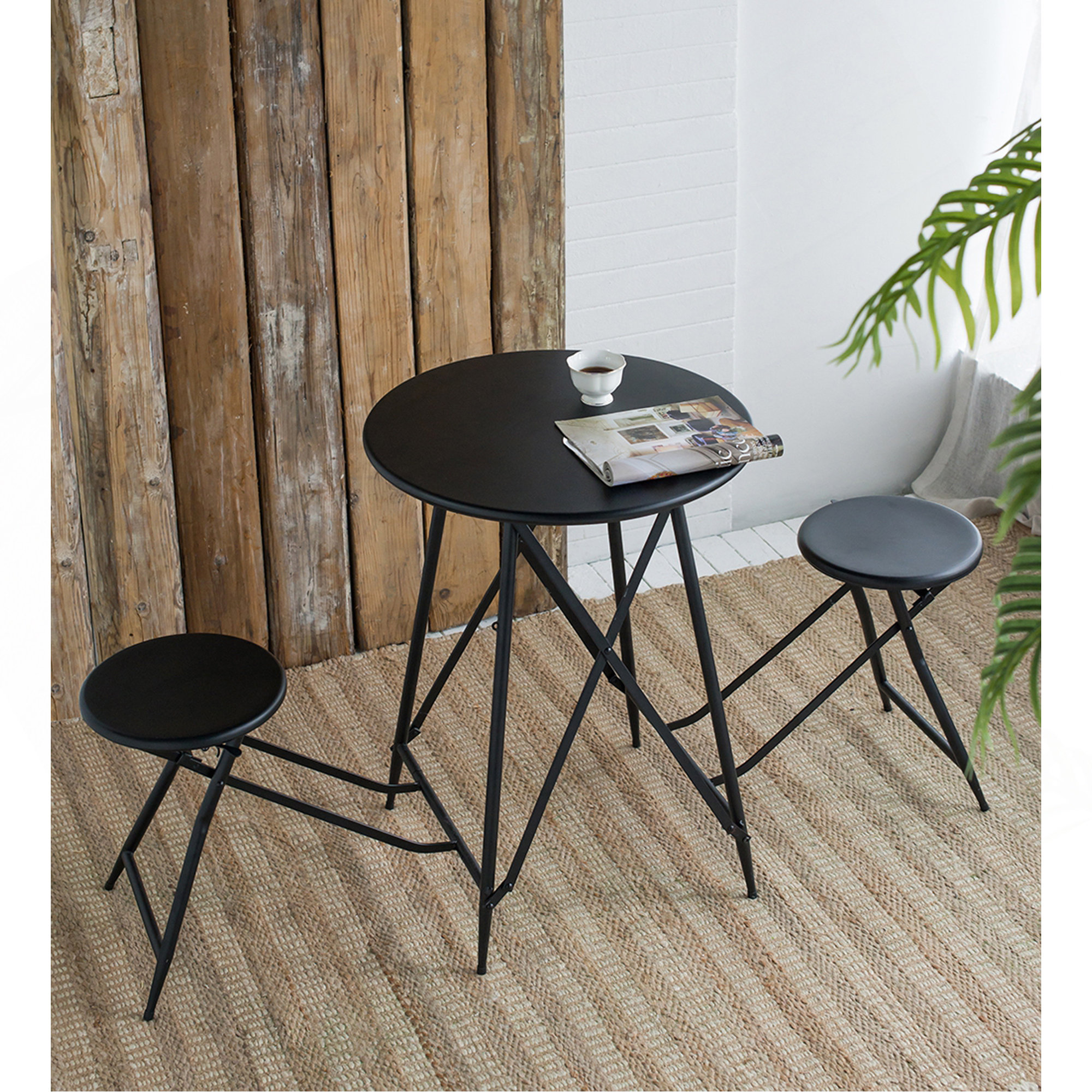 17 Stories 60.83X24x32.3" Black Stowable Side Table And Two Seats | Wayfair