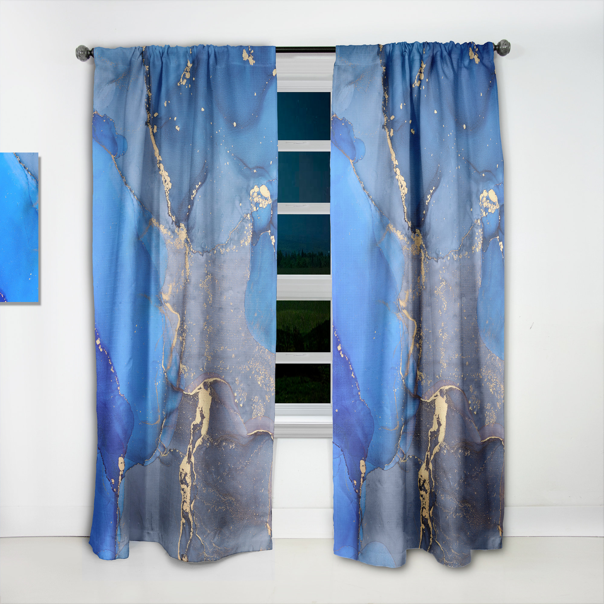 Design Art Blue Luxury Abstract Fluid Art V - Abstract Curtain - Velvet ...